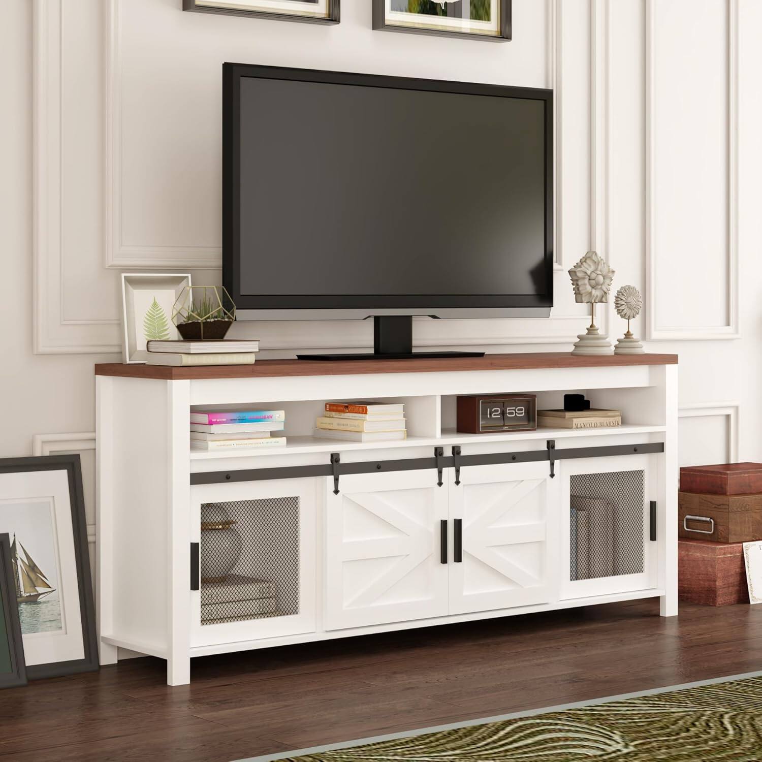 Homhougo Farmhouse TV Stand Entertainment Center with Sliding Barn ...