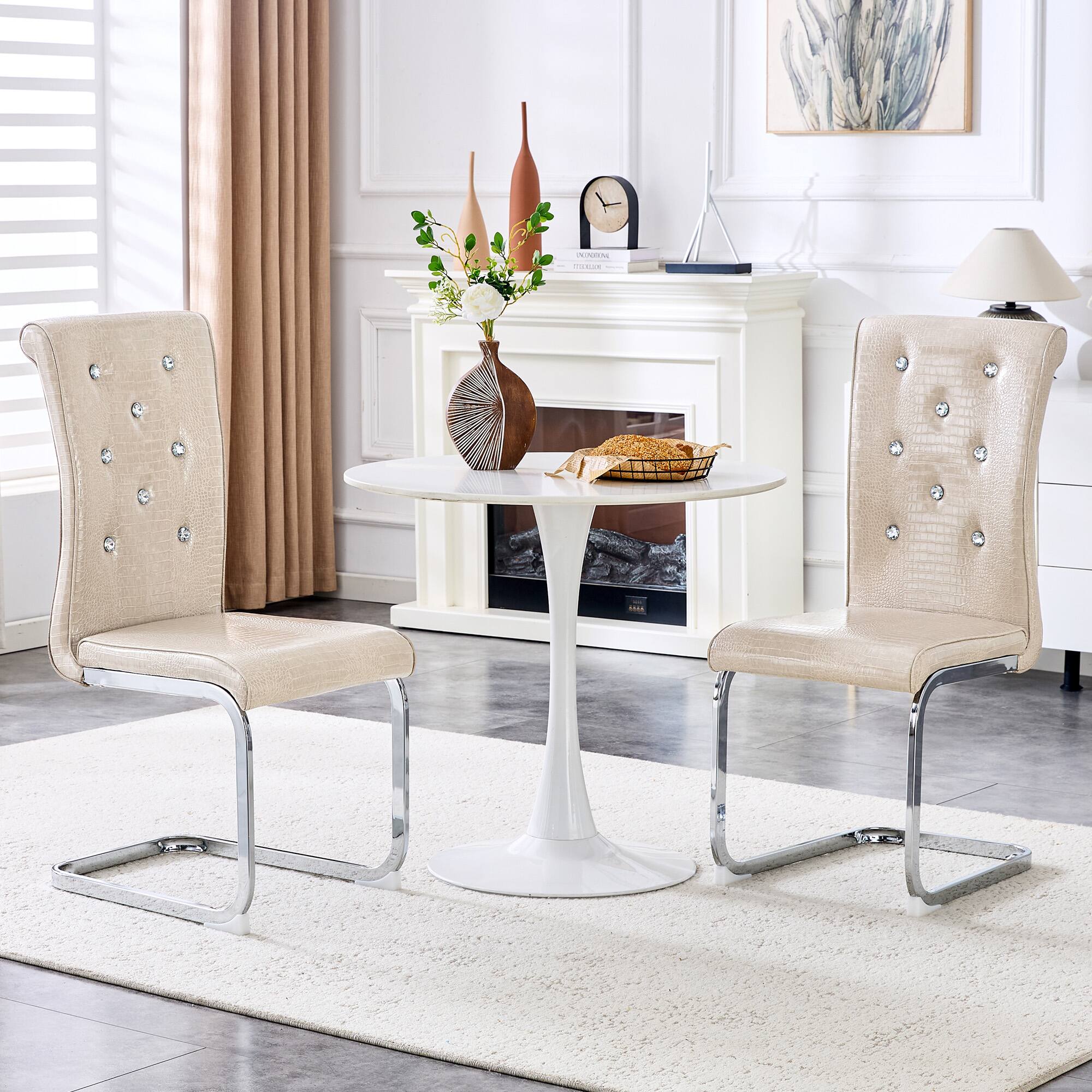 Loheer Set of 2 Retro Faux Leather Dining Chairs Alligator Skin ...