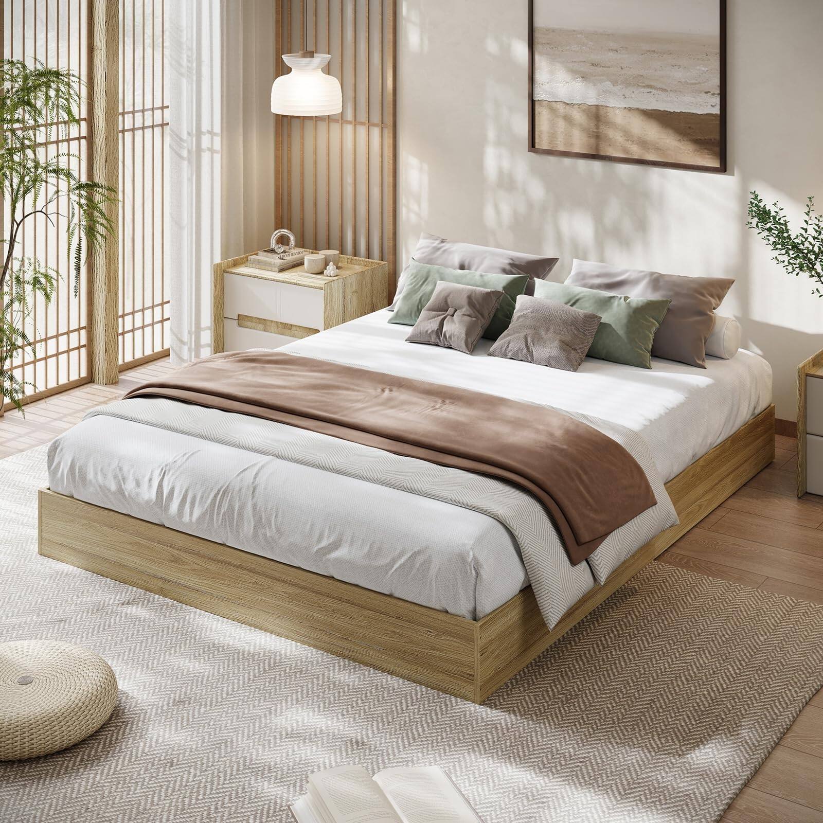 Homhougo Full Size Wood Platform Bed Frame,Wooden Bed Frame Without ...