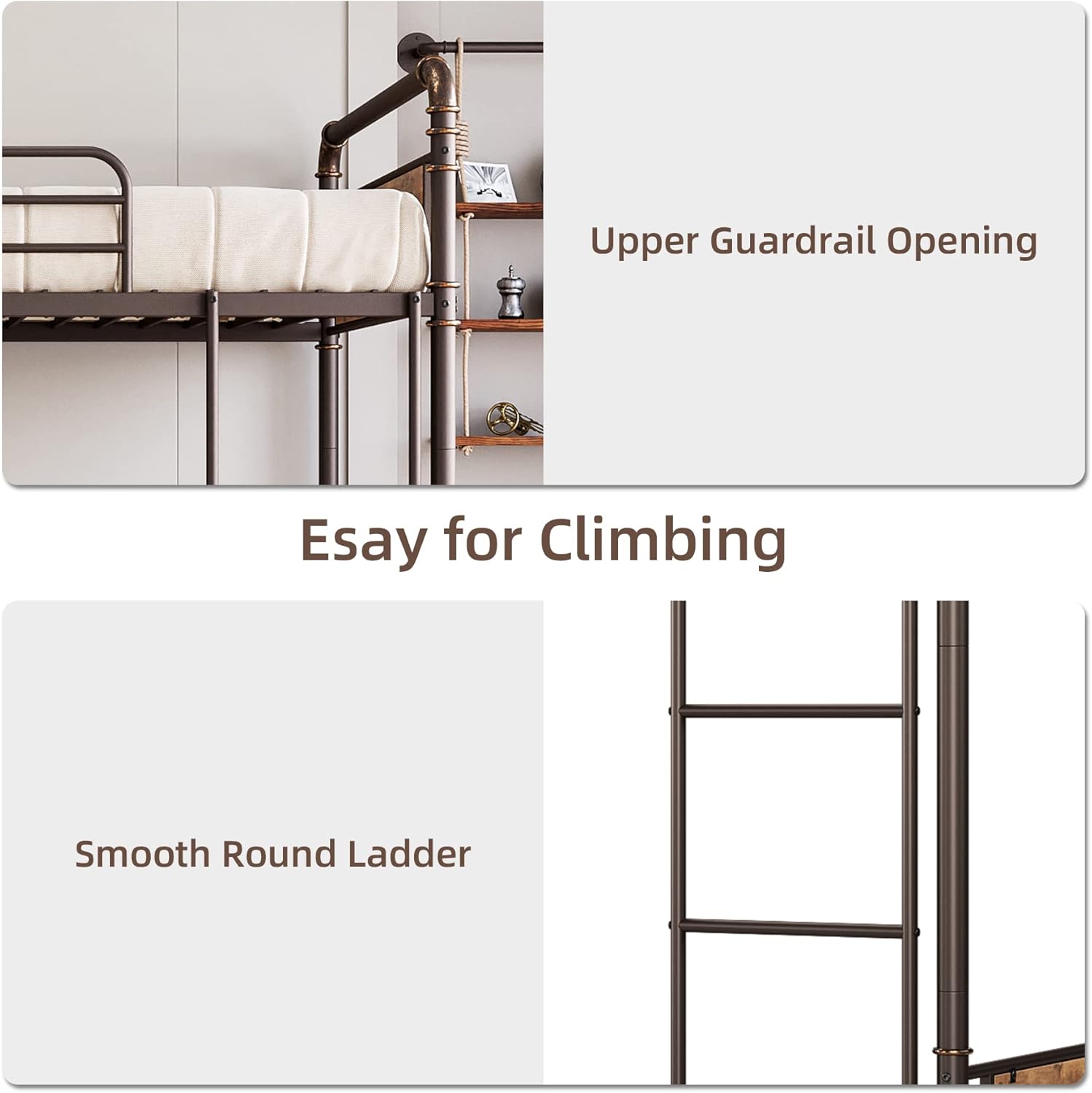 GARVEE Twin Over Twin Metal Bunk Bed with Guardrails & Ladder ...