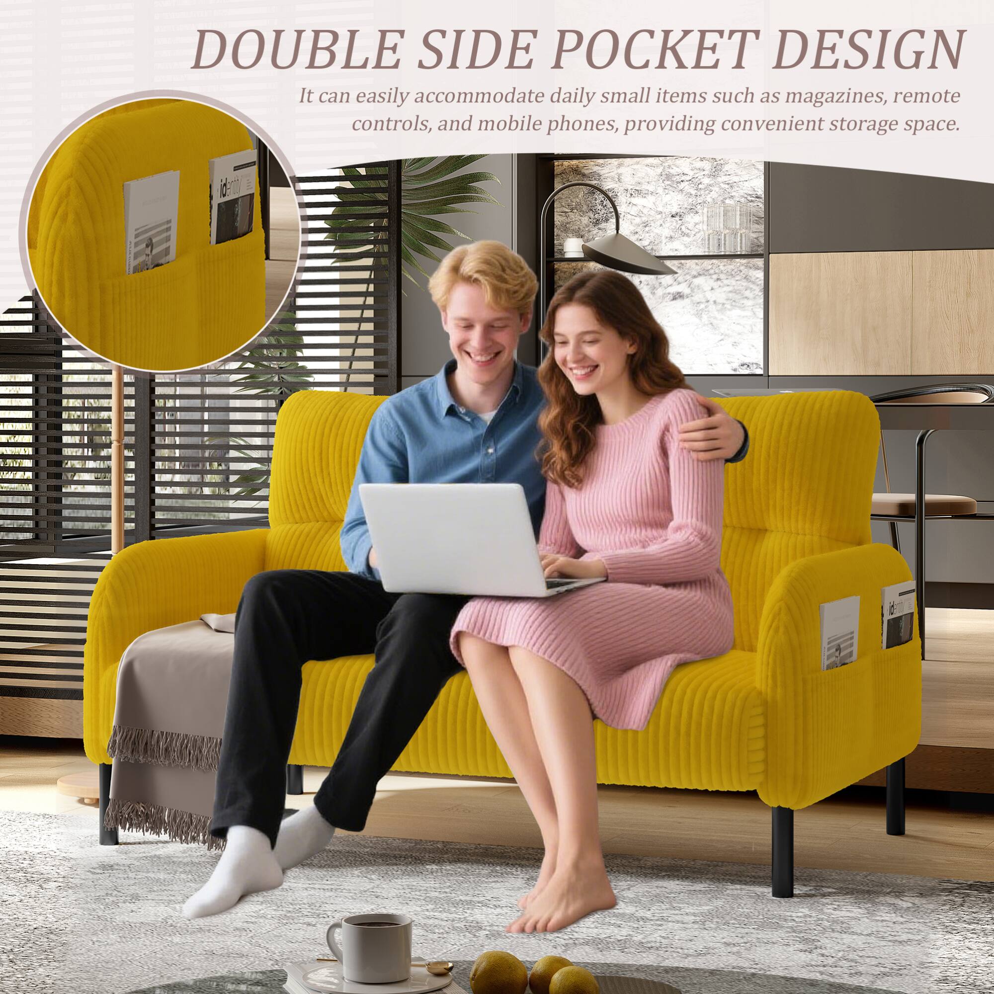 GOODSILO Elegant Corduroy Double Sofa with High Rebound Springs and ...
