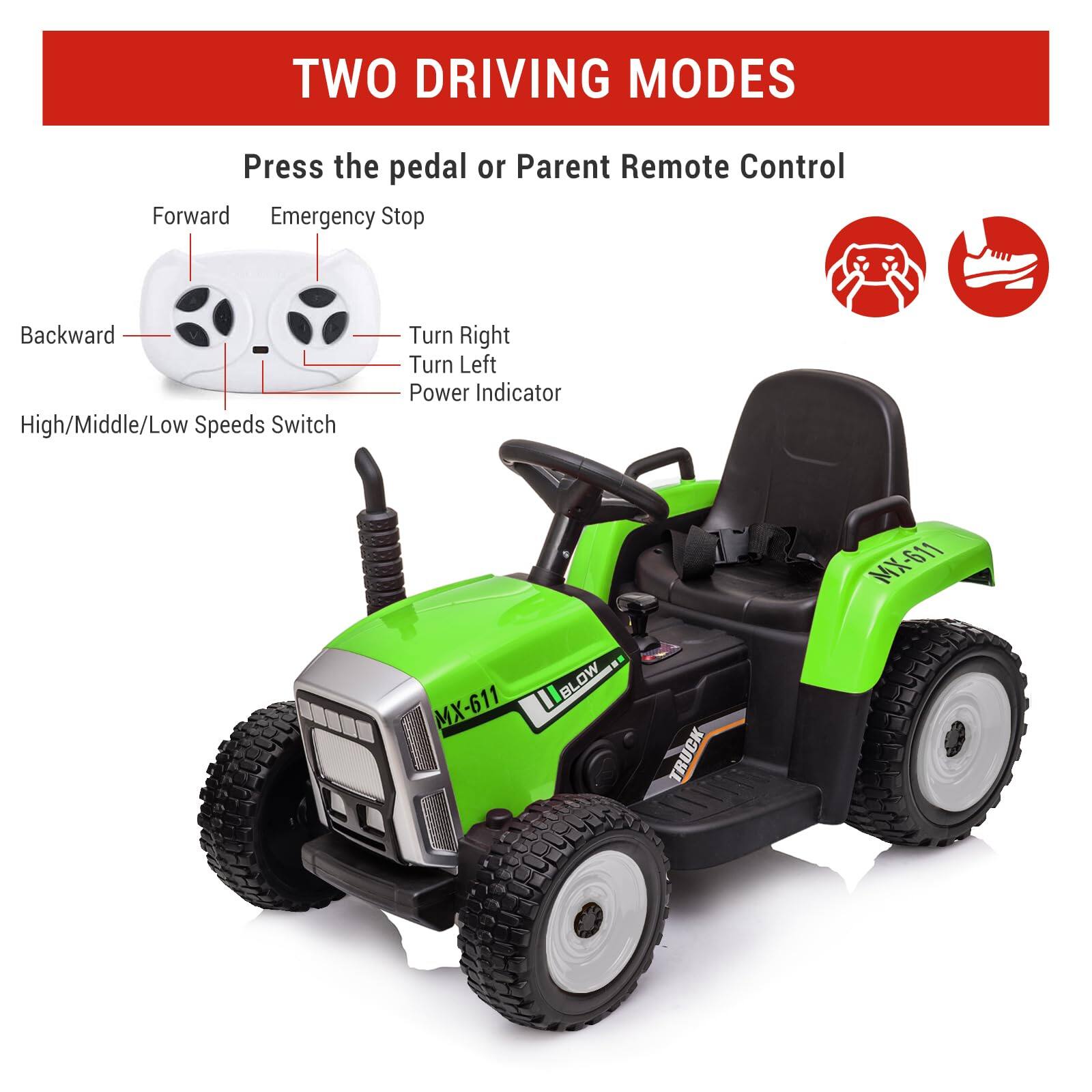 Qeetex 12V Kids Ride On Tractor with Trailer & Remote Control,Toddler ...