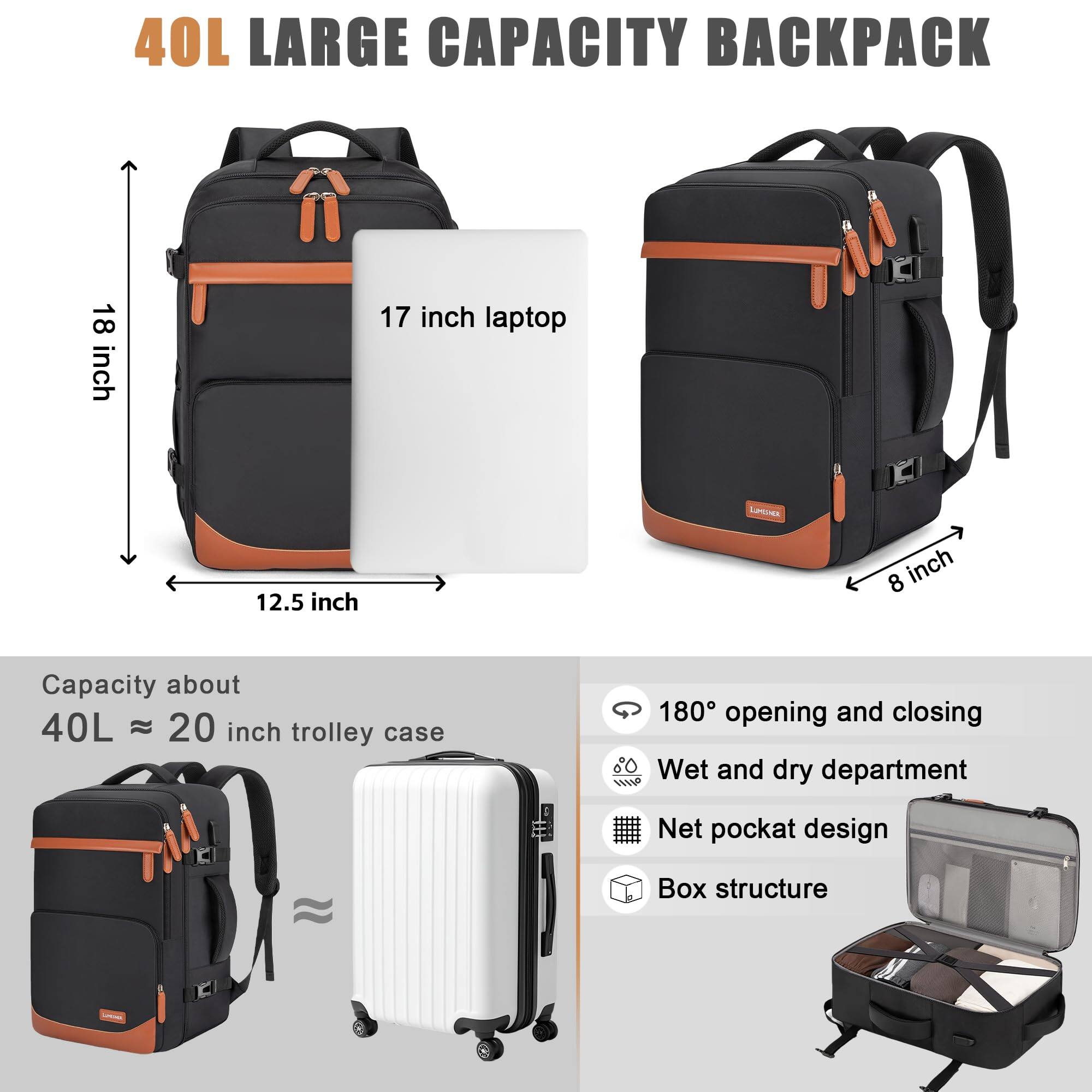 NICHOLAS KLEIN 40l Travel Backpack With Usb Charging Port Water ...