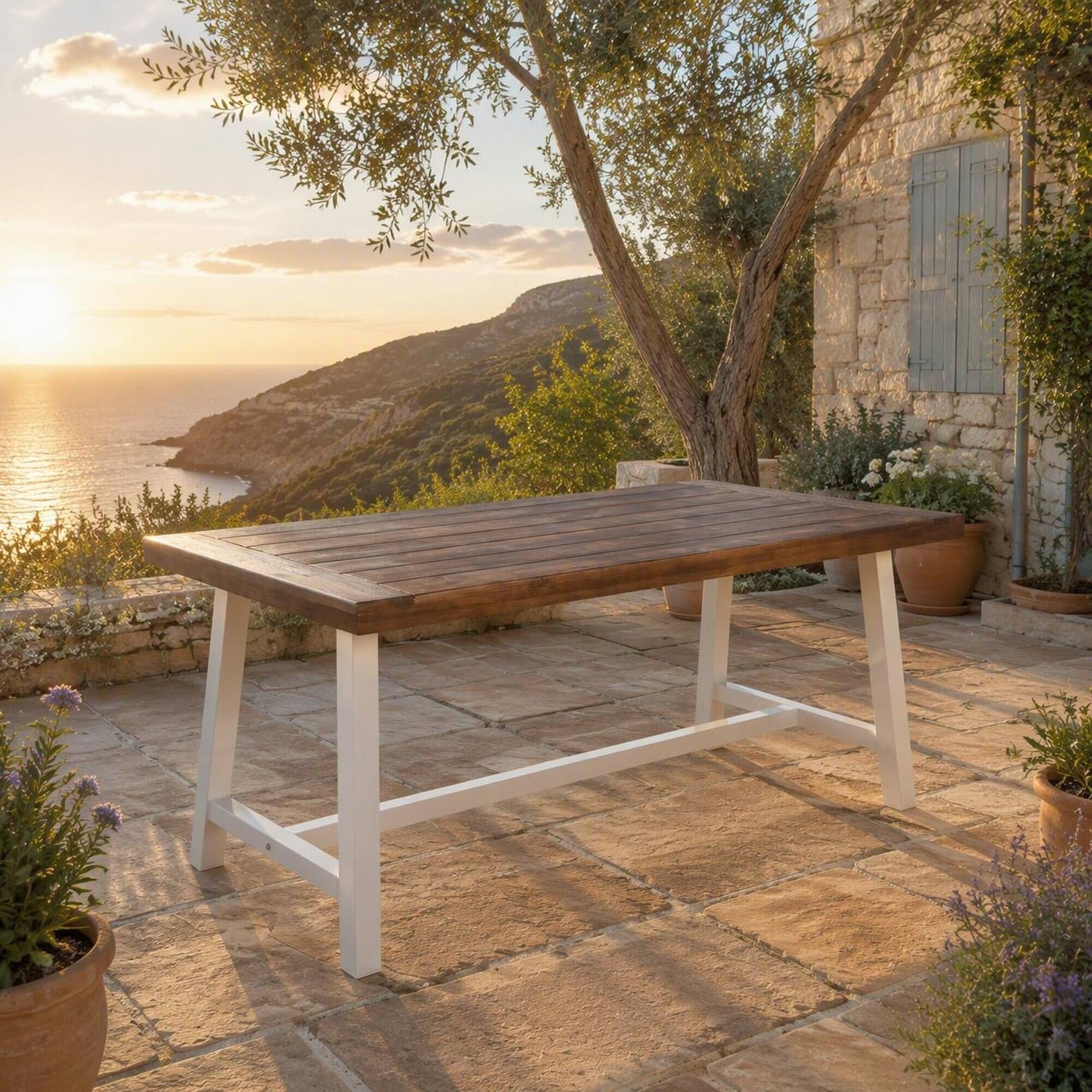 RYHNUYNE Outdoor Dining Table,Dark Brown Sandblast Finish Acacia Wood ...
