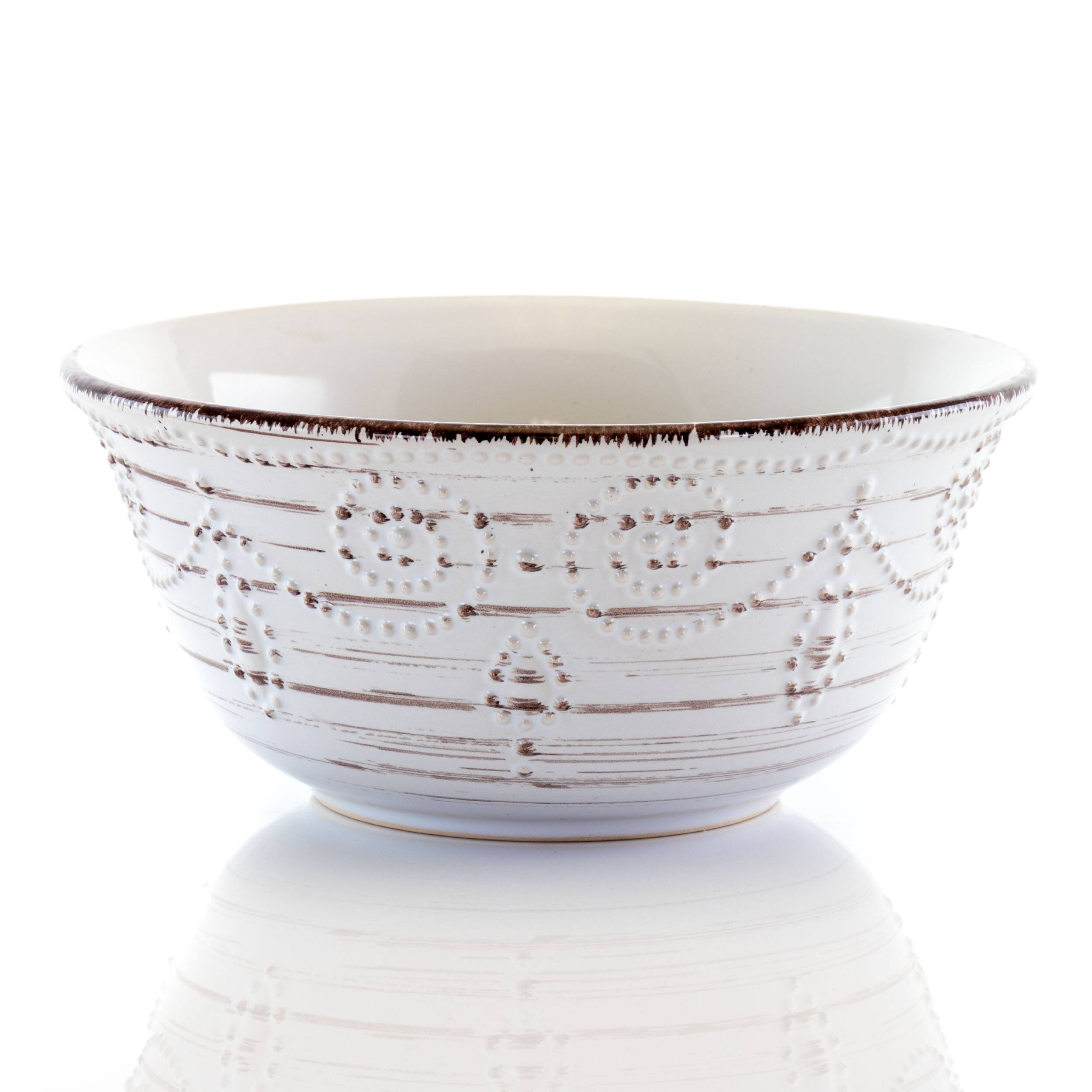 Elama Rustic Birch 16 Piece Stoneware Round Dinnerware Set White ...