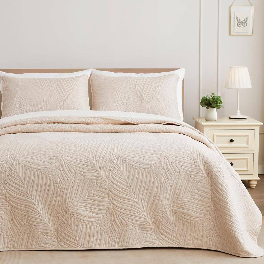 Fabibe Leaf Pattern Quilt Bedding Set Brich Beige FB-QL616 - Best Buy
