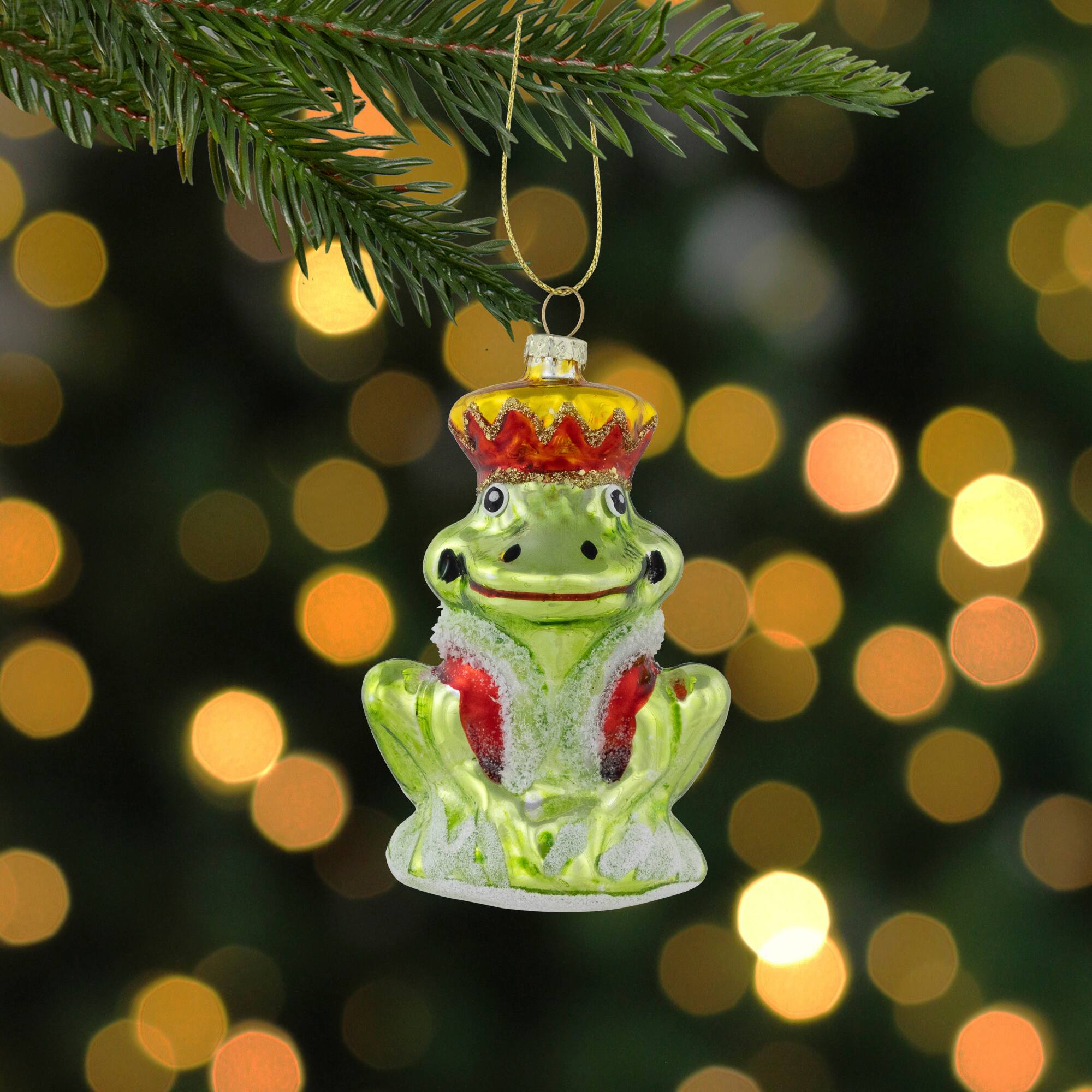 Northlight Prince Frog Glass Christmas Hanging Ornament 3.5" Lime and ...