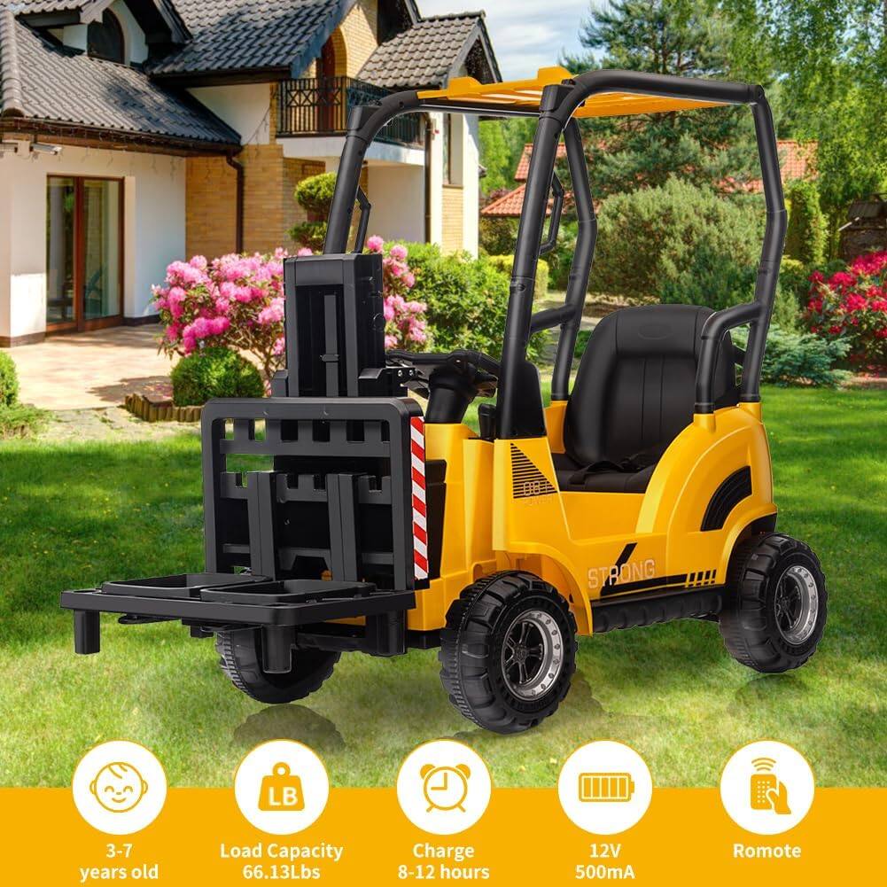 Jojoka 12V Kids Electric Forklift Ride On Car w/Remote & Tent, Liftable ...