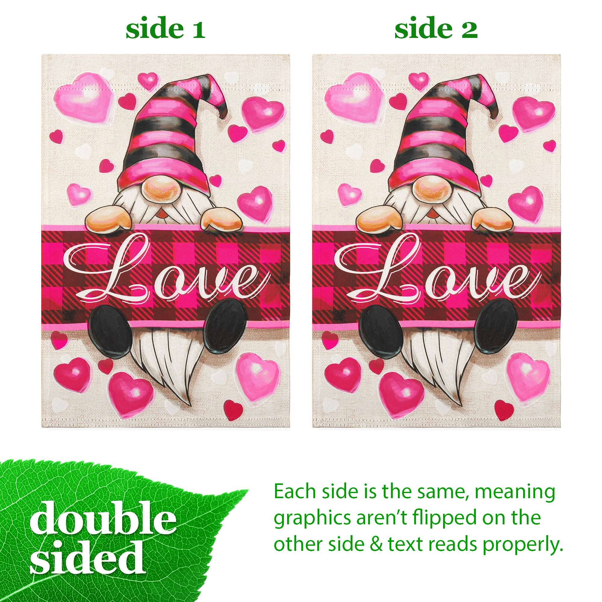 G128 Happy Valentine's Day Love Gnome Garden Flag 12 x 18 in Double ...