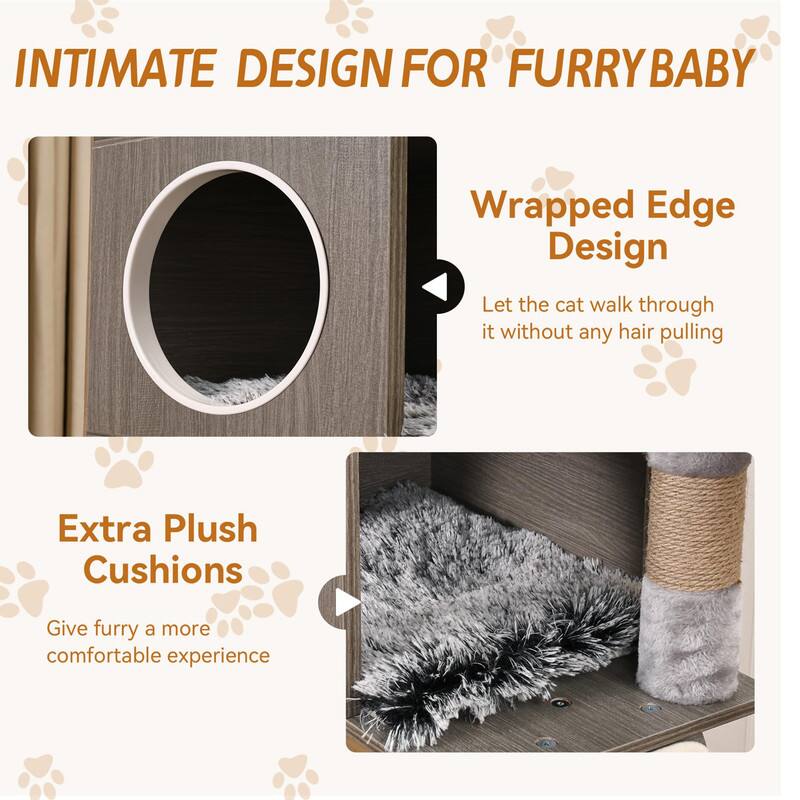 GARVEE All in One Cat Furniture with Flush Nest，Cat Tree with Litter ...