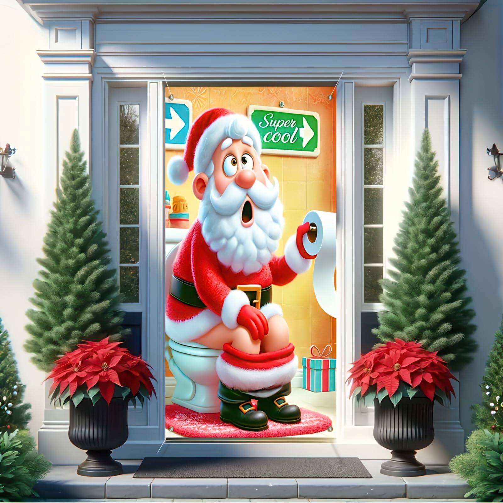 Paradigms Interiors Christmas Santa Claus Toilet Door Cover 71 X Funny Xmas Party Decor Santa ...