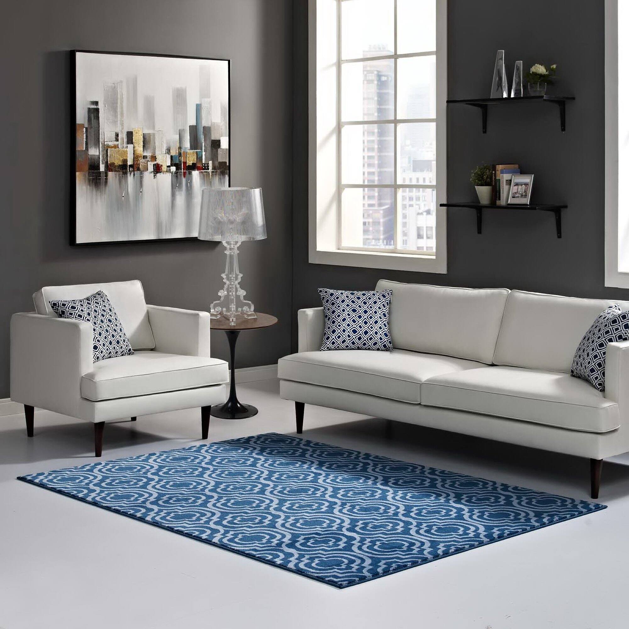 Modway Frame Transitional Moroccan Trellis Area Rug Moroccan Blue and ...