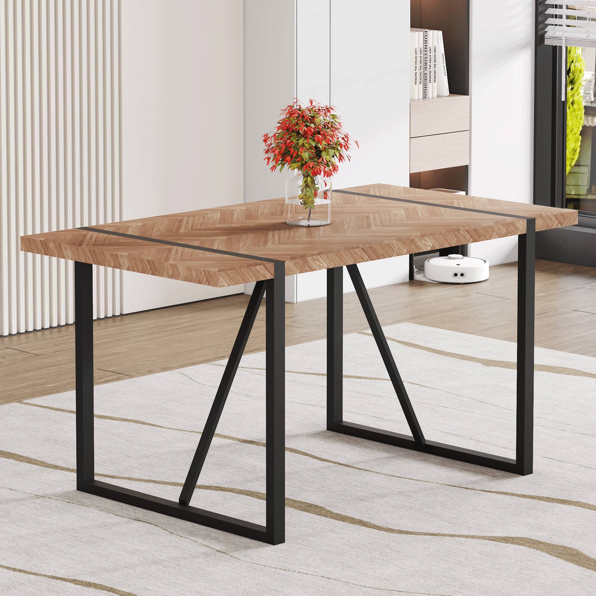 TinyHomie Minimalist Retro Rectangular Dining Table MDF Wood Textured ...