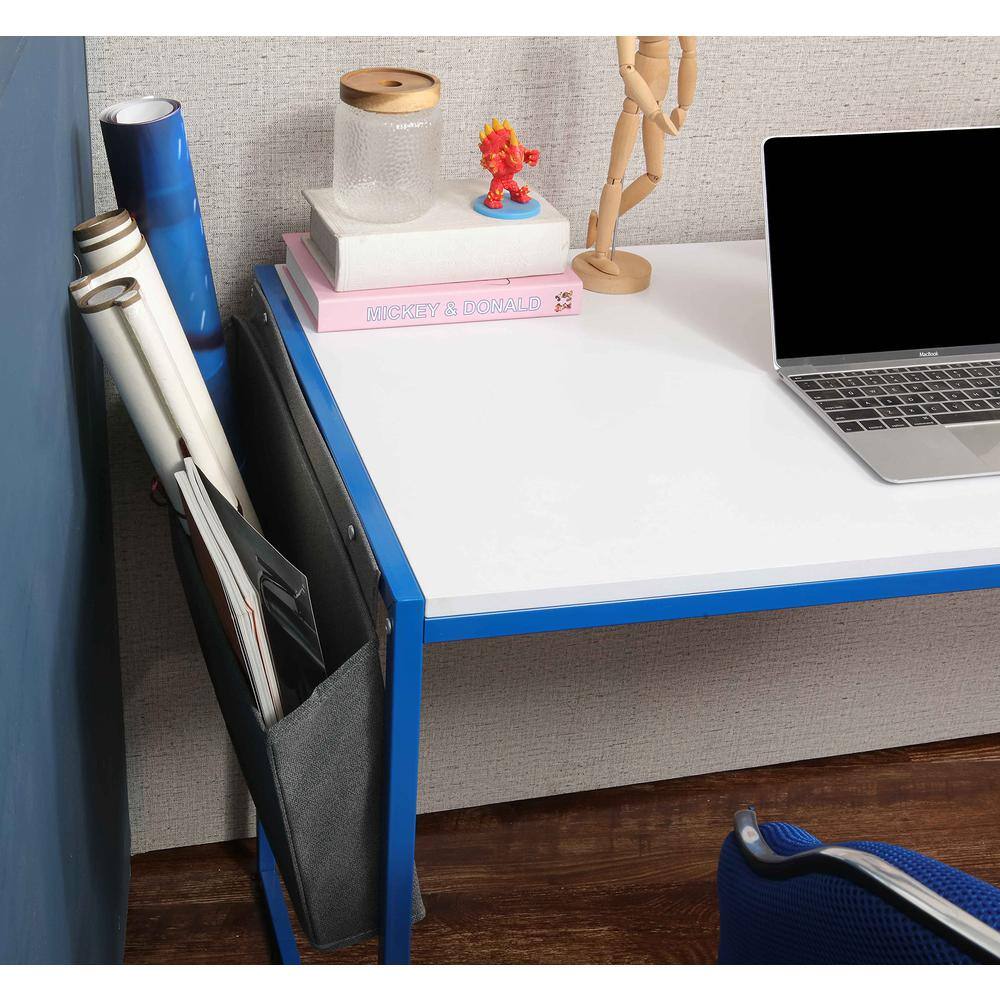 JJS Small Computer Desk Simple Style Writing Desk White/Blue BG3532774 ...