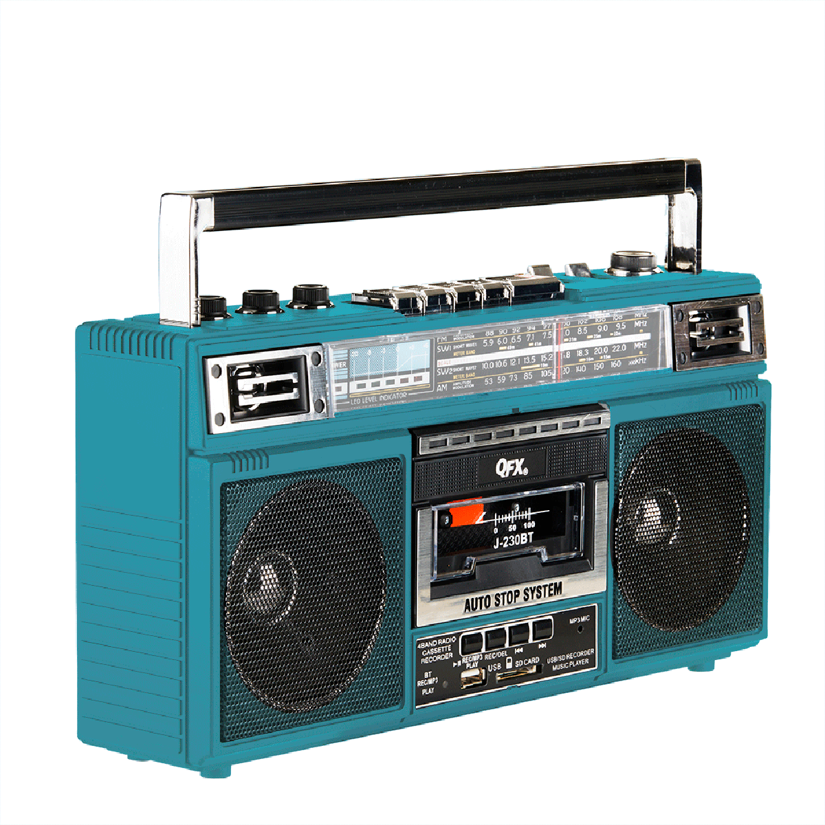 QFX RECHARGEABLE CASSETTE AM/FM/SW1 2 RADIO BLUETOOTH BOOMBOX WITH USB ...