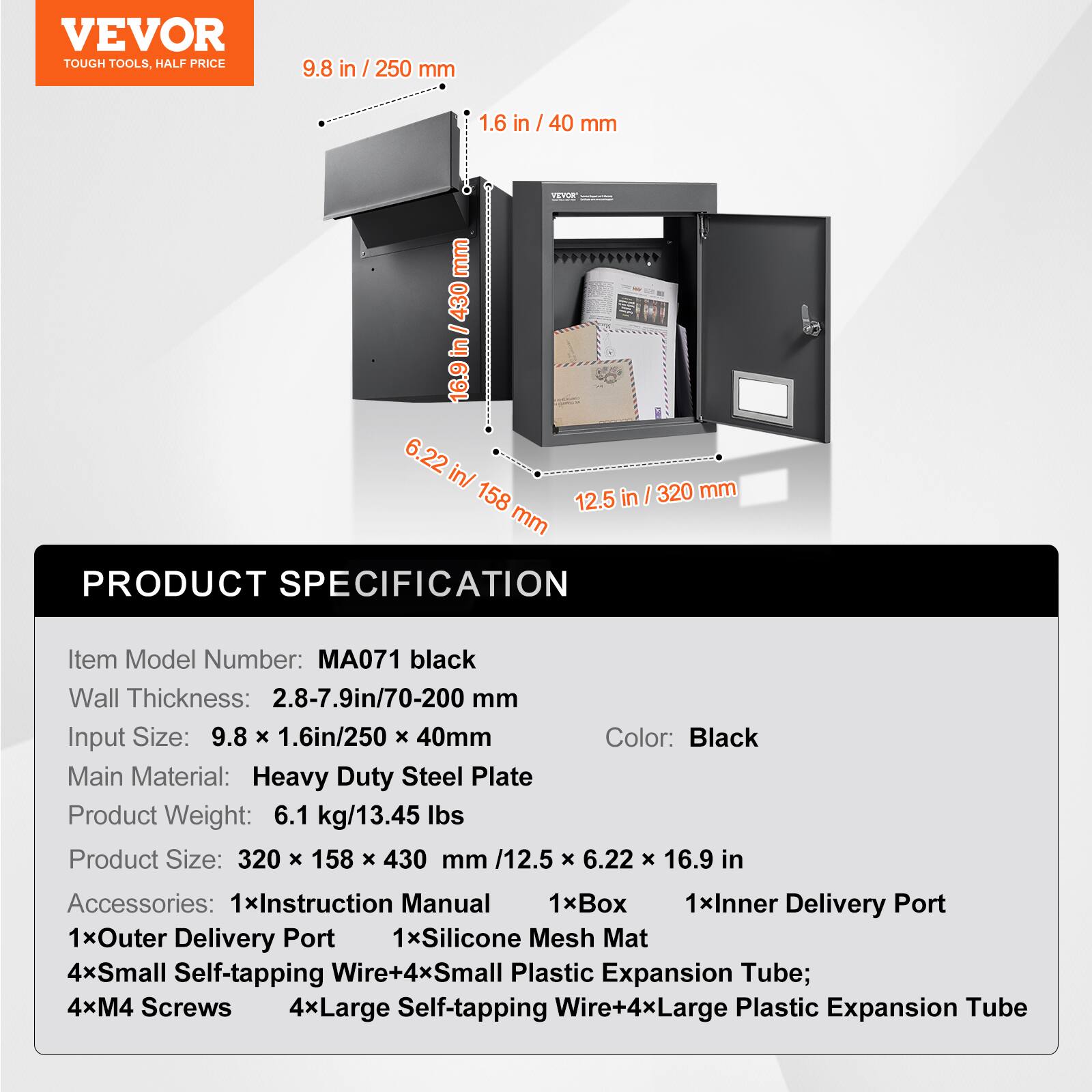 VEVOR Through The Wall Drop Box, Heavy Duty Steel Through the Wall ...