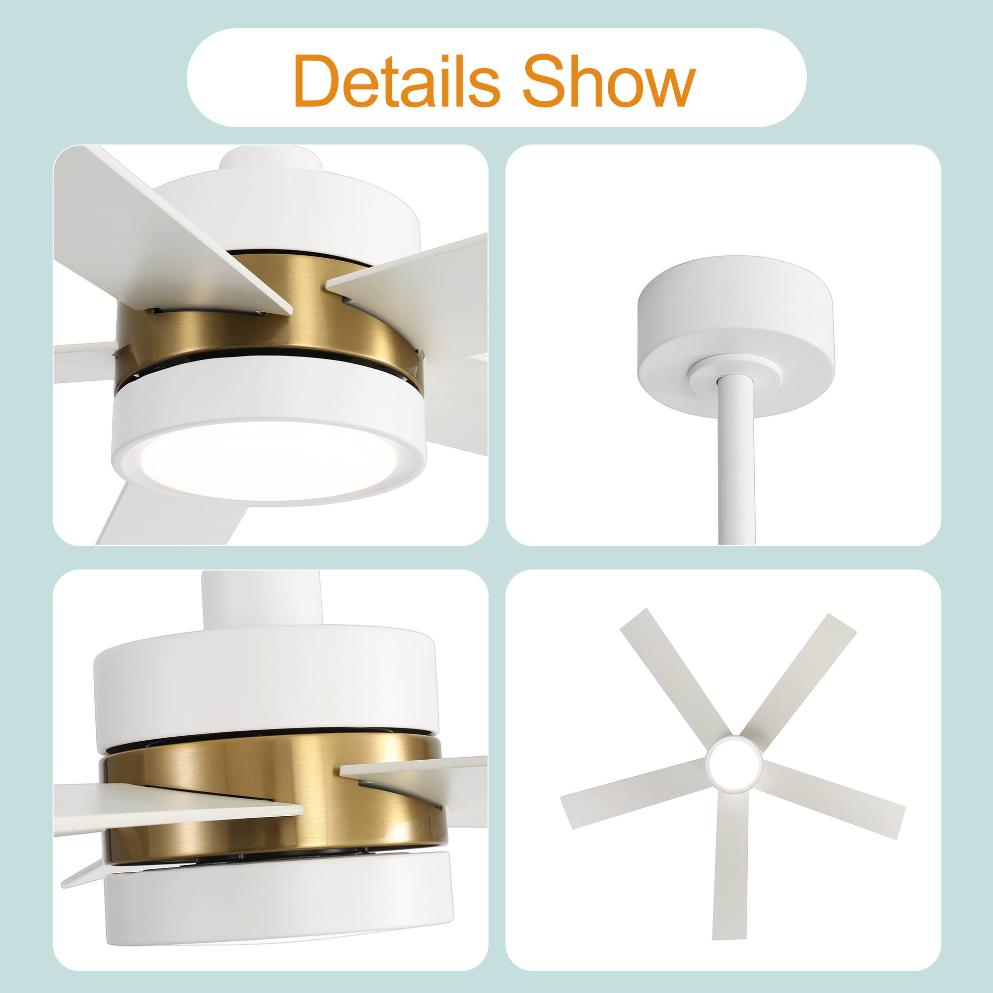 Breezary 52 In Indoor Ceiling Fan with Led Light, 5 Plywood Blades, 6 ...