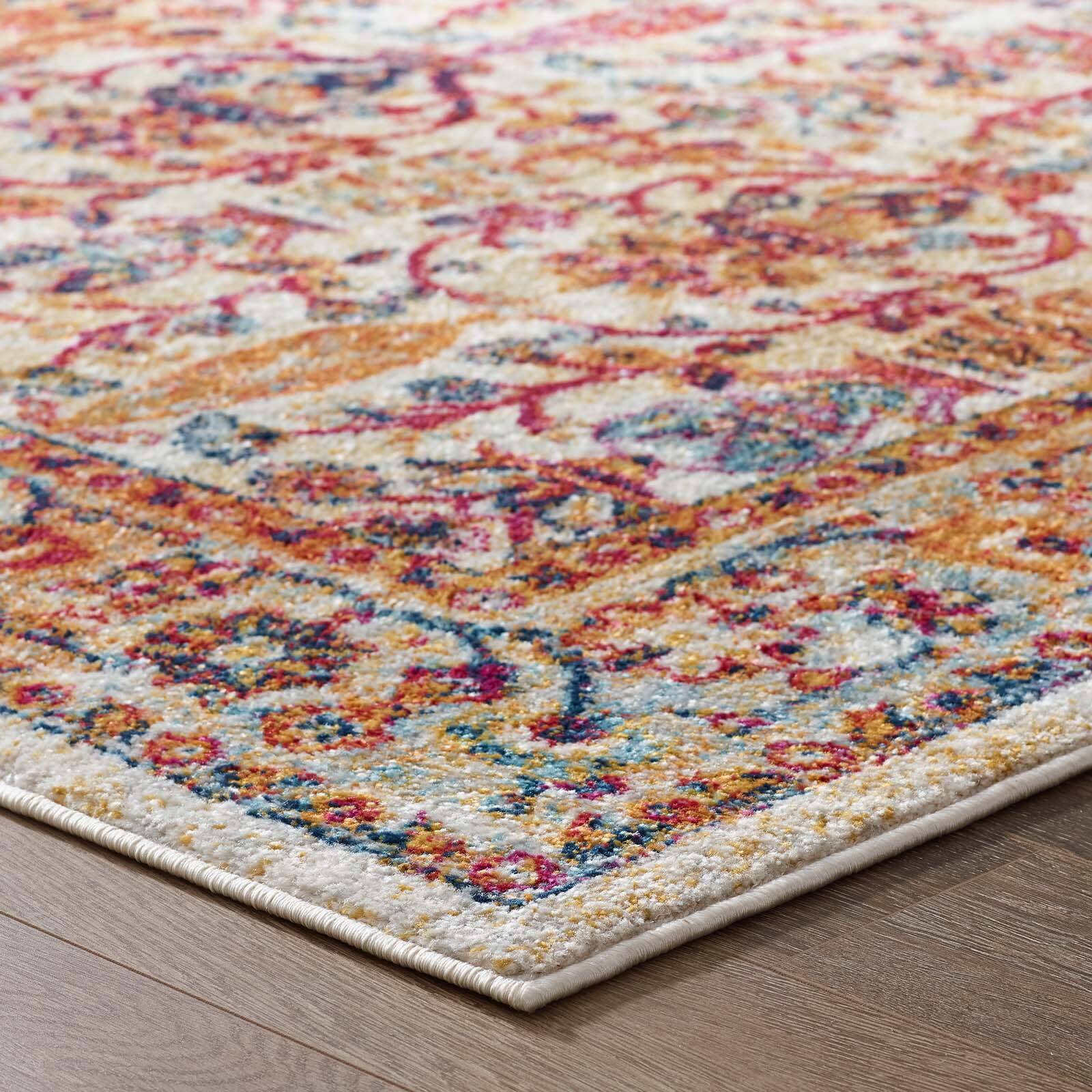 Modway Entourage Jessa Distressed Vintage Floral Lattice Area Rug Ivory ...