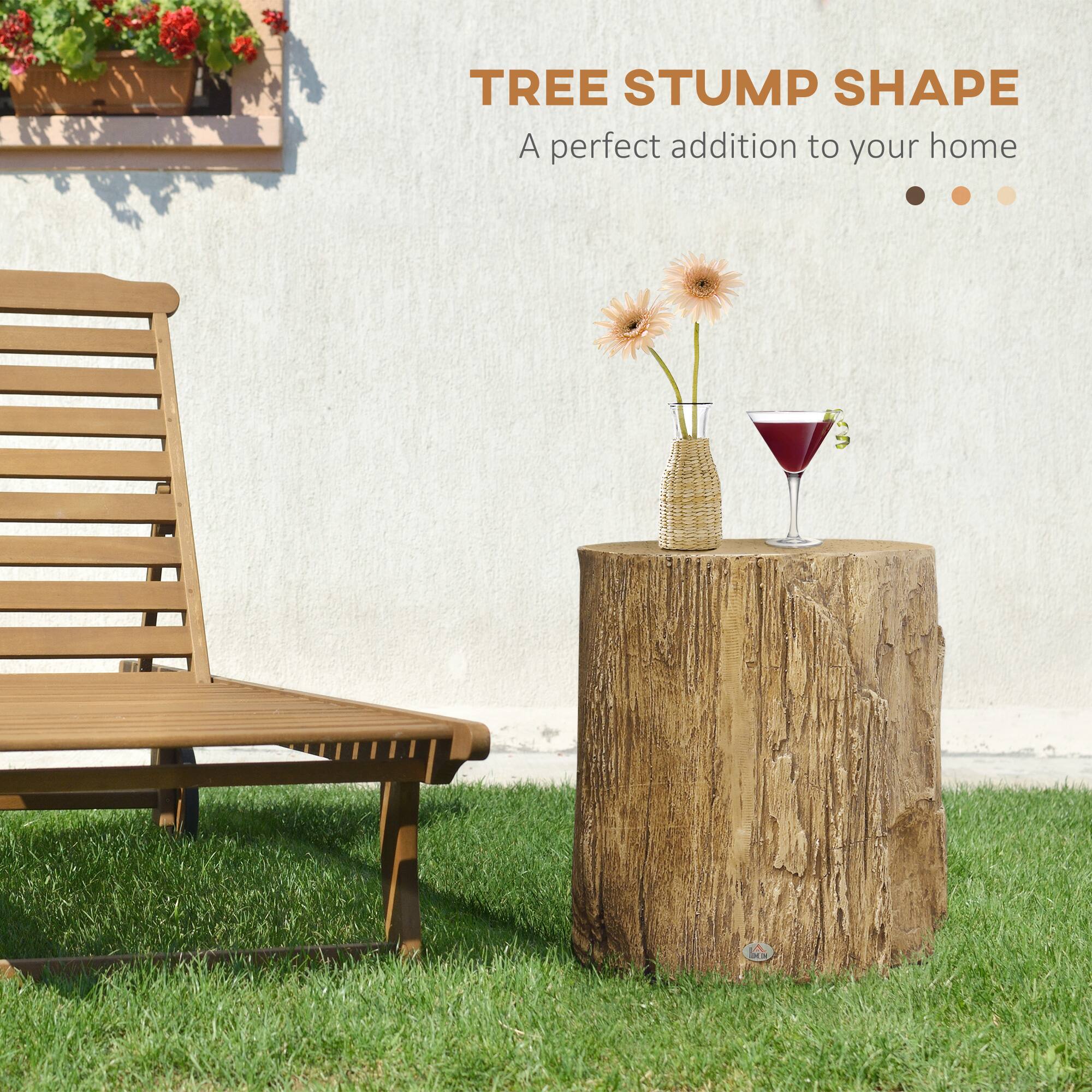 Homcom Tree Stump Stool, Side Table with Round Tabletop, Concrete End ...