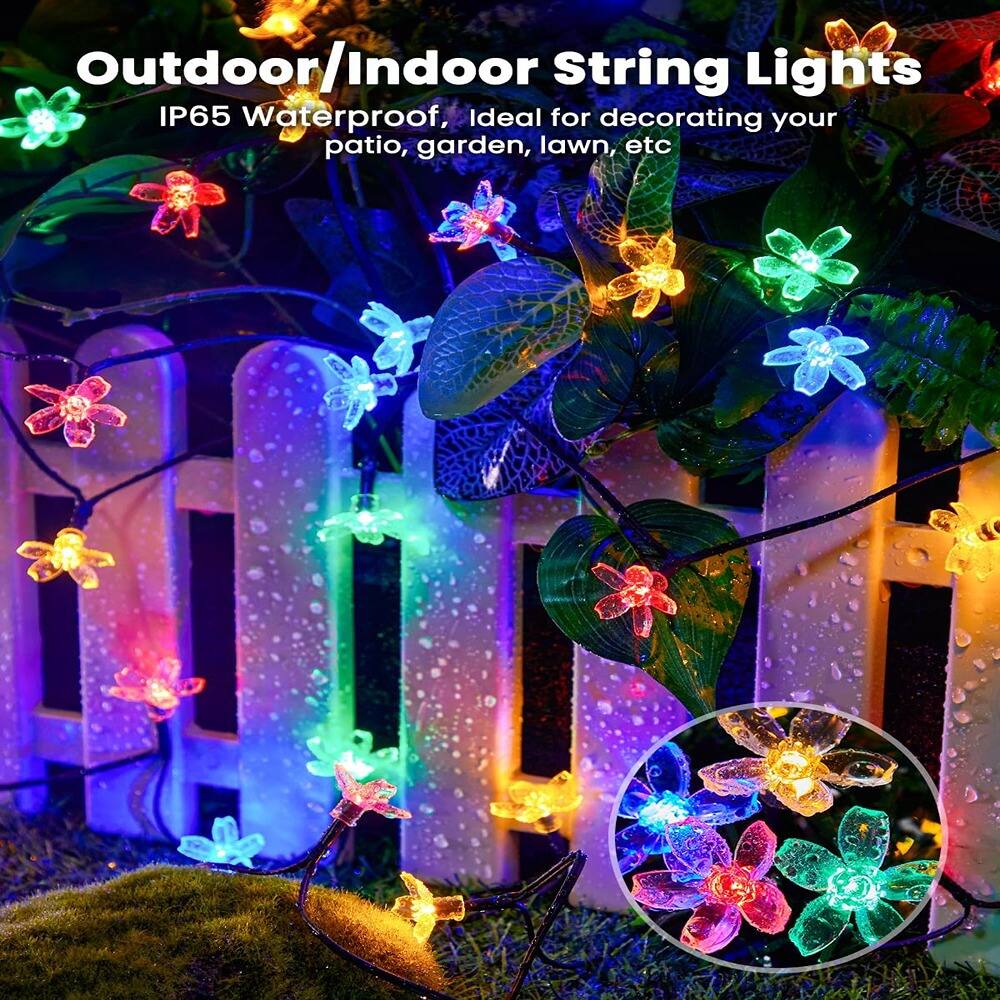 MOSZAR LLC 60 Multicolored LED Flower Solar String Lights for Garden ...