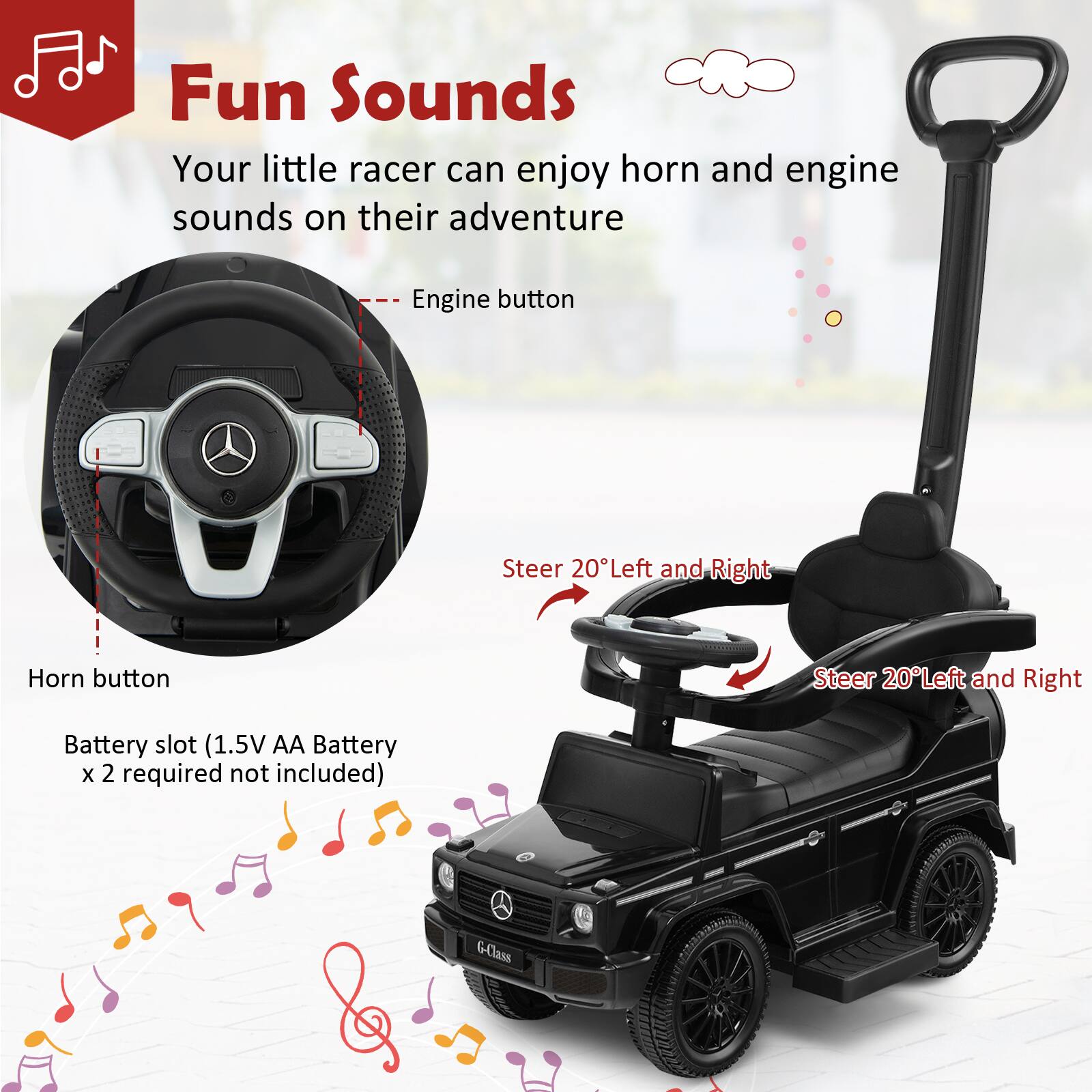 SlickBlue Toddler 3 in 1 Ride On Car with Push Handle, Sliding Function ...