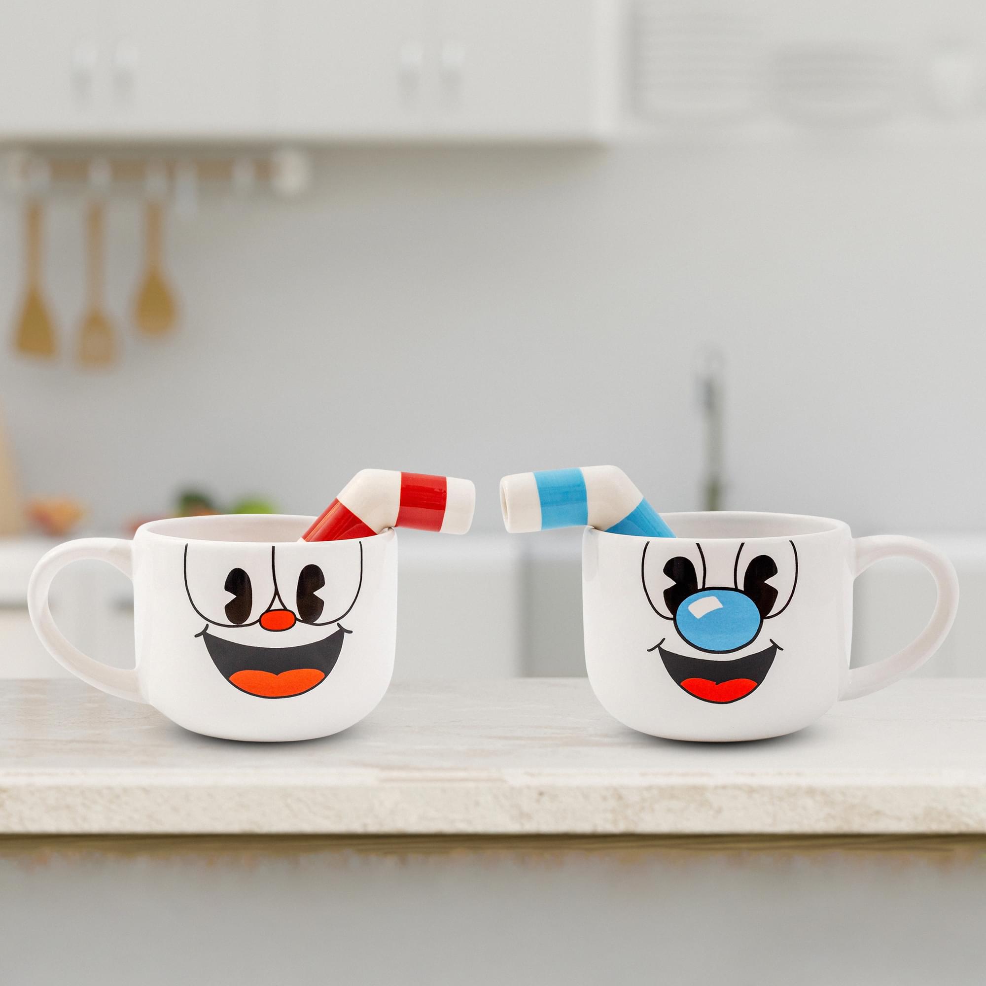 Toynk Cuphead & Mugman 24oz Ceramic Mug and Straw | Set of 2 White TNK ...