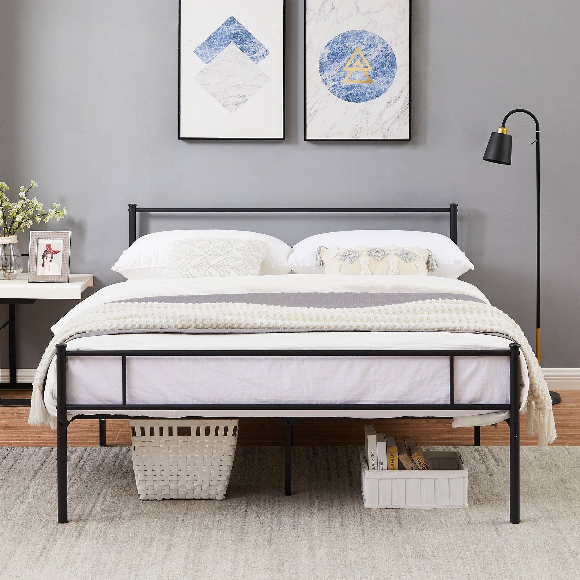 Vecelo Full Size Heavy Duty Metal Bed Frame 14" Height Platform, Noise ...