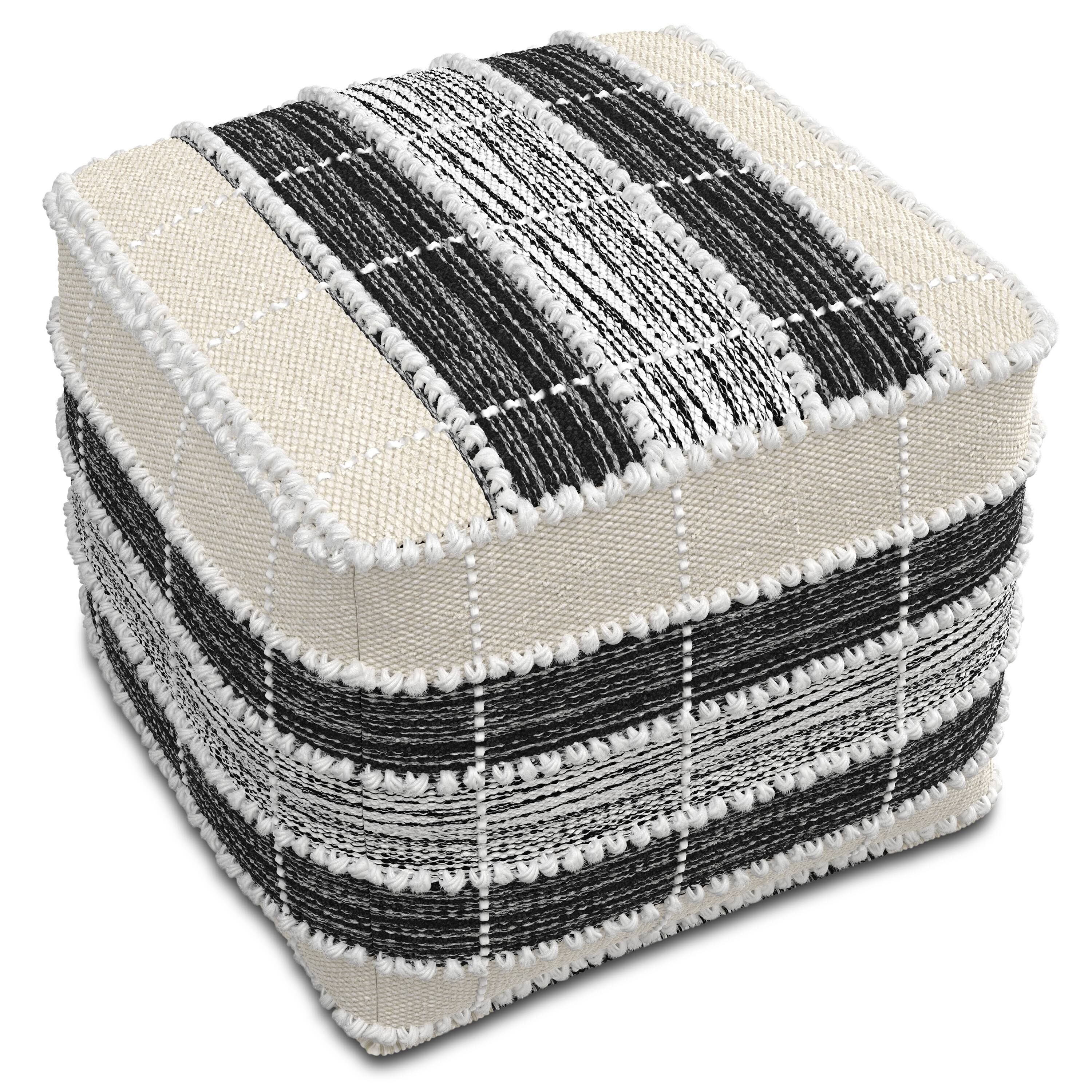 Simpli Home Barley Boho Square Pouf Polystyrene Filling White, Beige, Black AXCPF-81-WBB - Best Buy