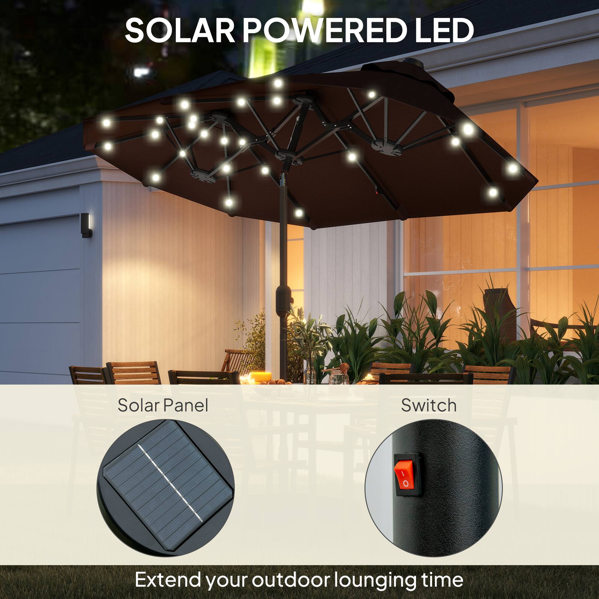 Outsunny 10ft Double sided Patio Umbrella with Solar Lights and Sandbag ...