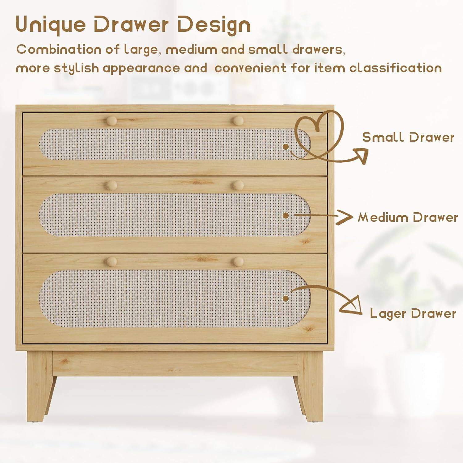 Acekool Storage Cabinet Chest of Drawers 3 Drawer Small Storage ...