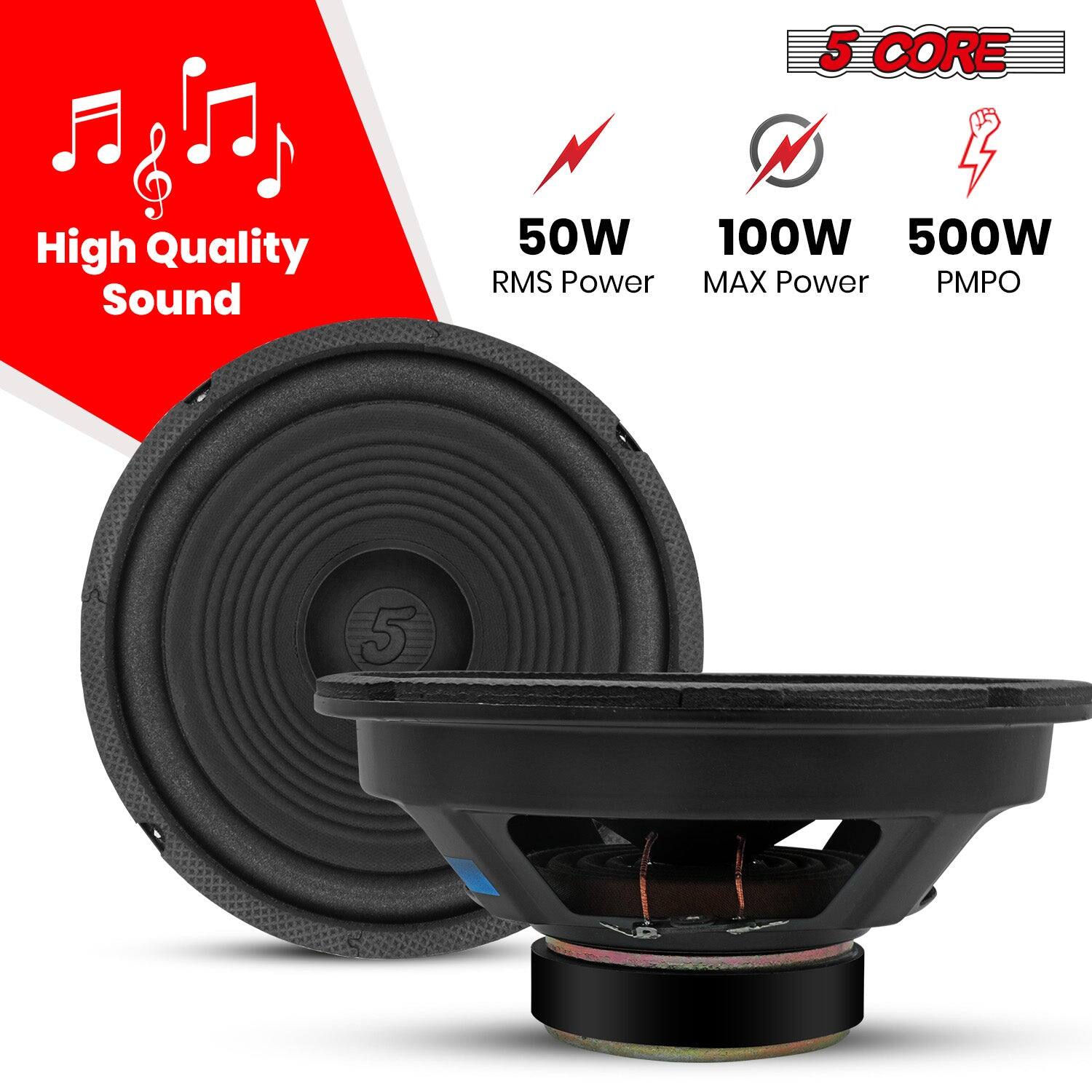 5 CORE 8" Subwoofer Pair 500W Car Audio Sub Woofer Speaker 4 Ohm Bass ...