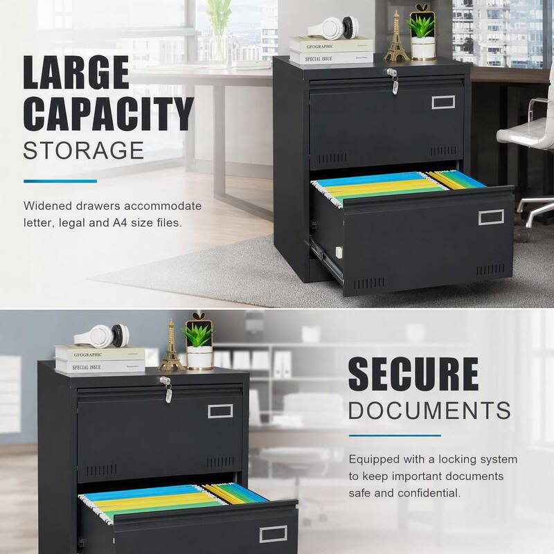 RYHNUYNE Wide 2 Drawer Lateral File Cabinet with Lock Metal Vertical ...