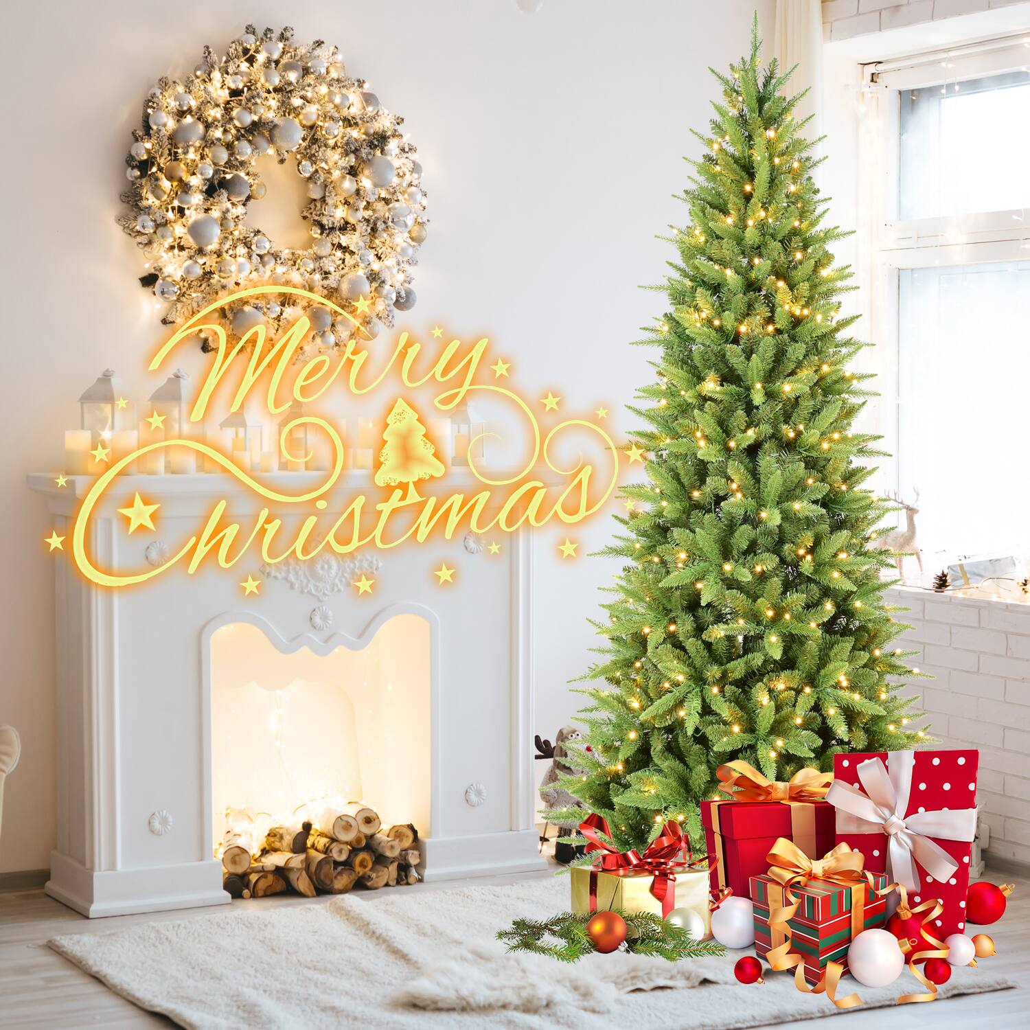 Resenkos Artificial 8ft Christmas Tree with 1612PVC/Hard Needle Mixed ...