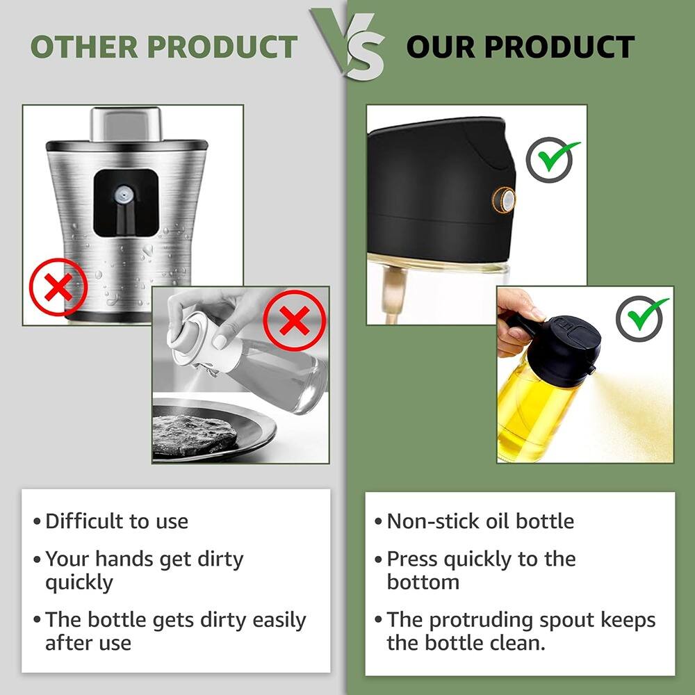 Schertz 2 in 1 16oz Black Glass Olive Oil Sprayer Leakproof for Cooking ...