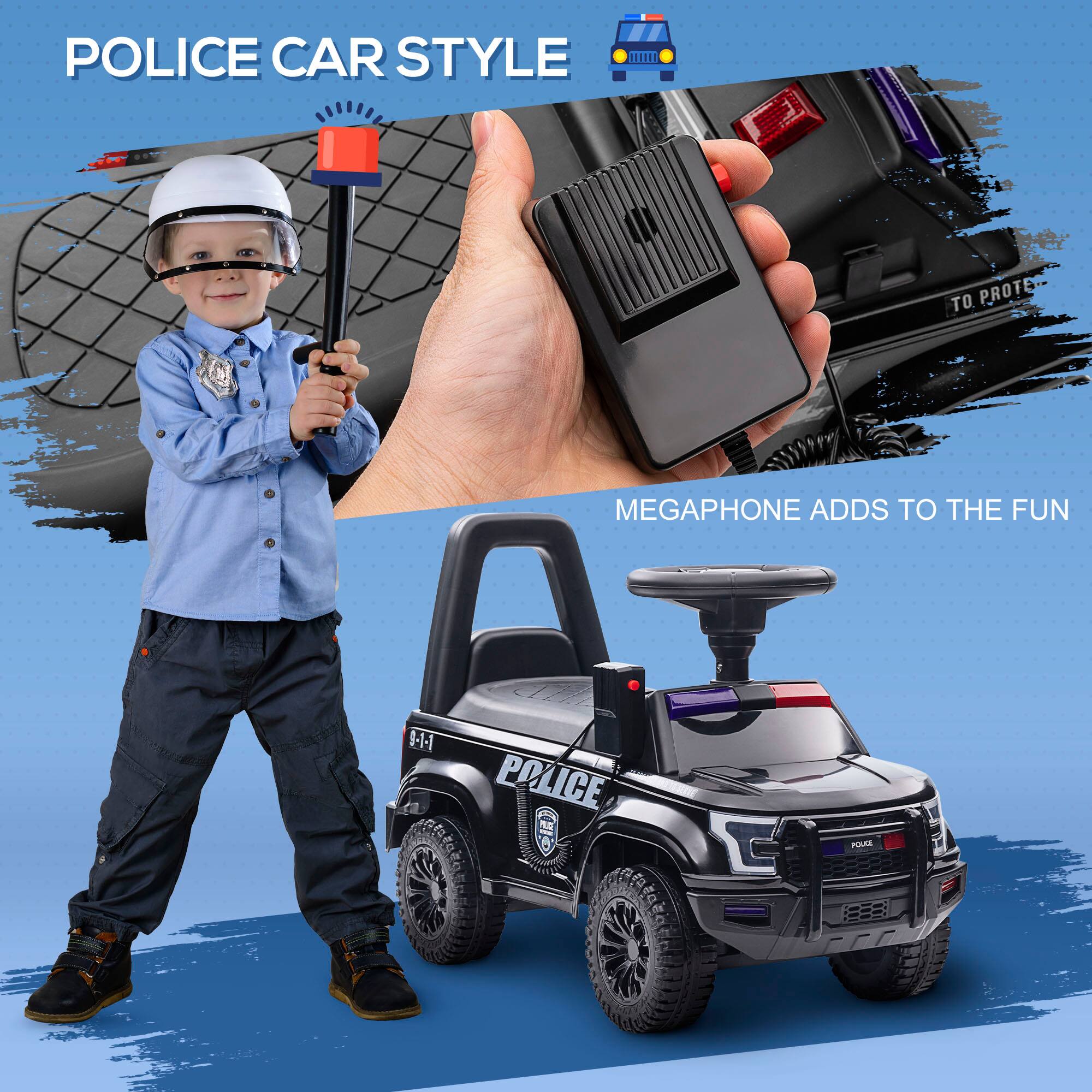 Aosom Kids Push Ride On Car, Working PA System, Horn, Police Truck ...