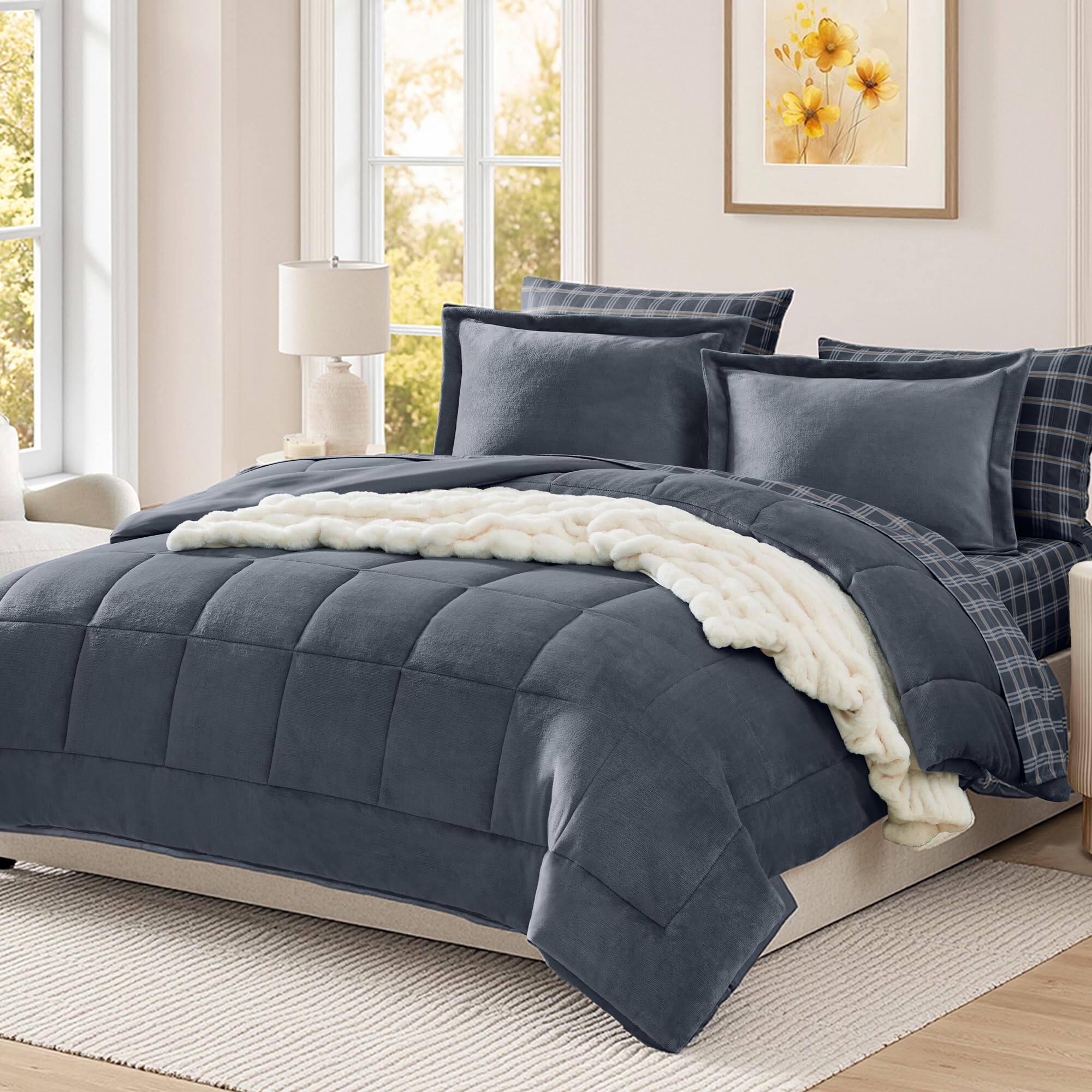 Paradigms Interiors Plush Comforter Set Flannel Sets 7 Pieces Bed In A ...