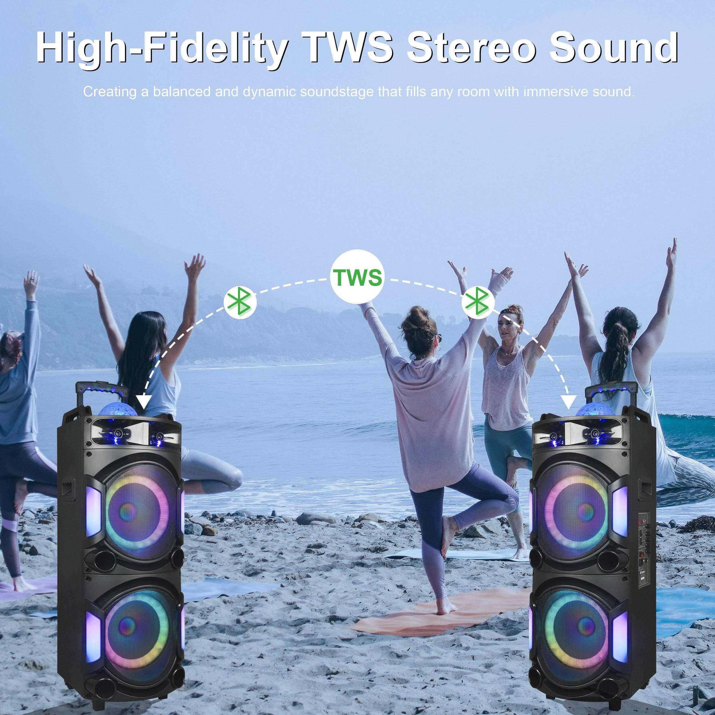 TopTech EDGE 210, Dual 10" Bluetooth Speaker with Disco Lights & Extra ...