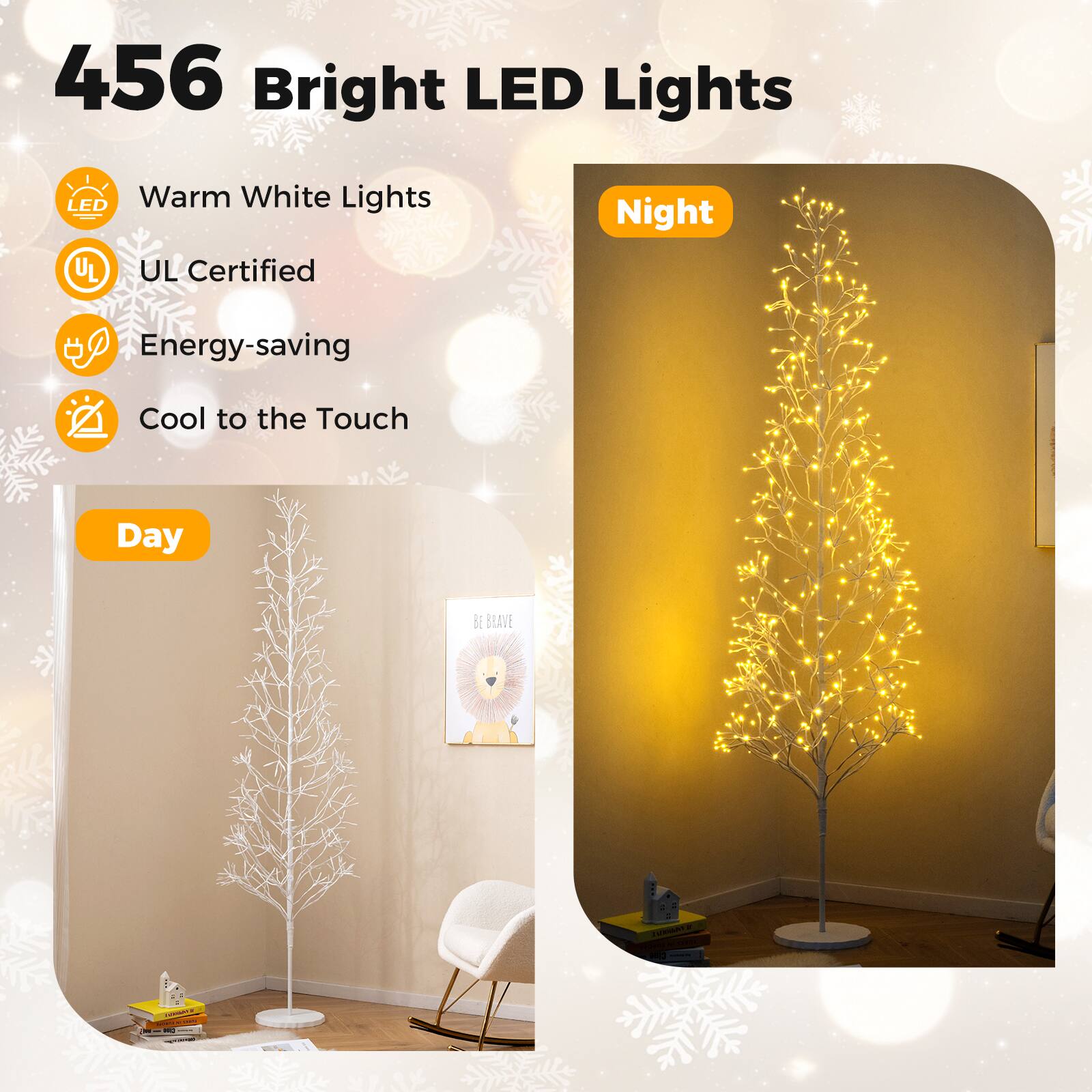 Gymax 7 FT Lighted Birch Tree w/ 456 Warm Light LED Lights Weighted ...