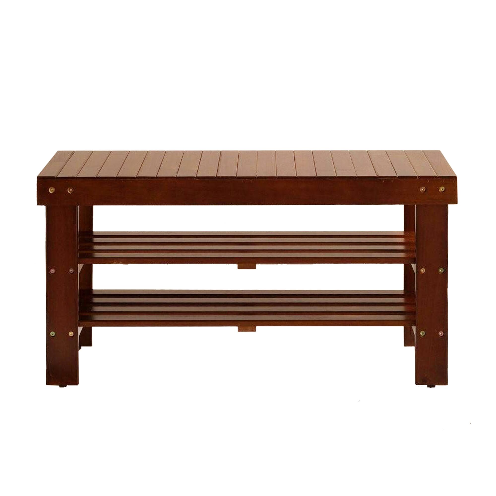GOODSILO Solid Wood Shoe Bench with Storage Shelf, Durable Entryway ...