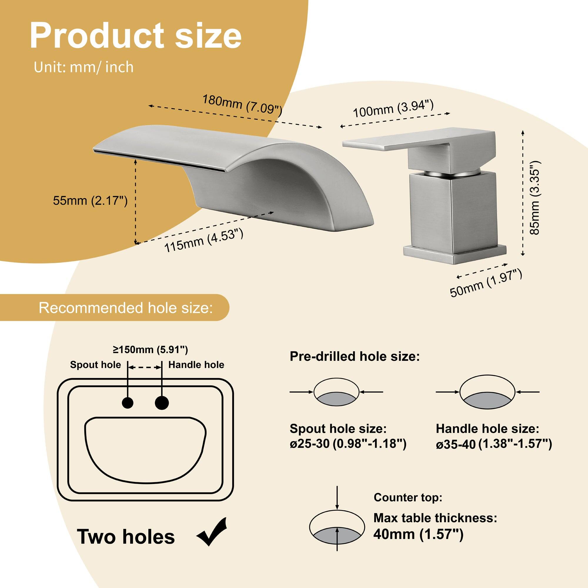 Brushed Faucet SUS304 18cm Waterfall Spout cUPC Cartridge Single Handle ...