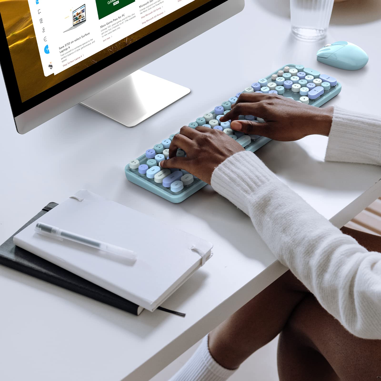 Cozy Serene Wireless And Mouse Combo Blue Colorful Round Key Typewriter ...