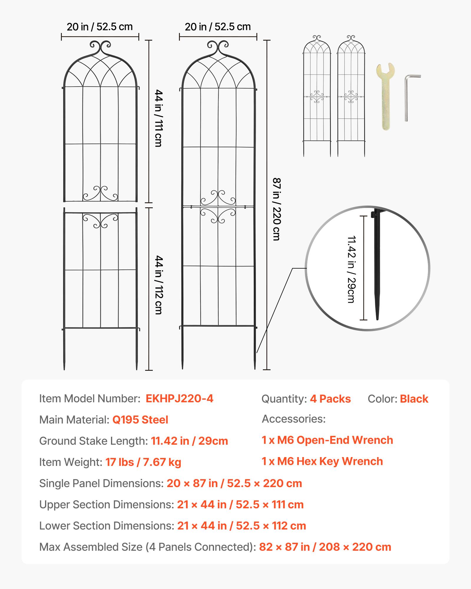 VEVOR Garden Trellis, 87 x 20 inch Rose Trellis, 4 Packs Garden Flower ...