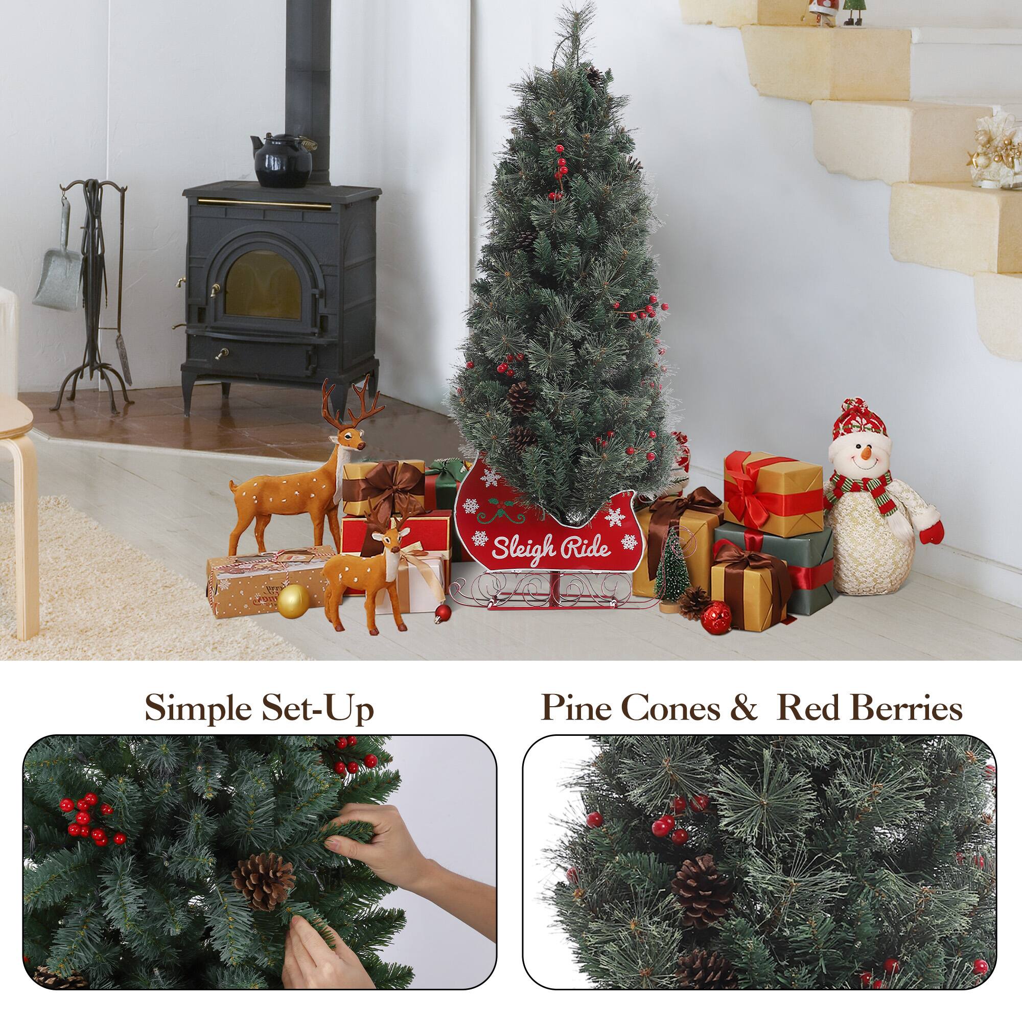 Qeetex 4.5FT Artificial Christmas Tree Small Pre Lit Xmas Tree 200 LED ...
