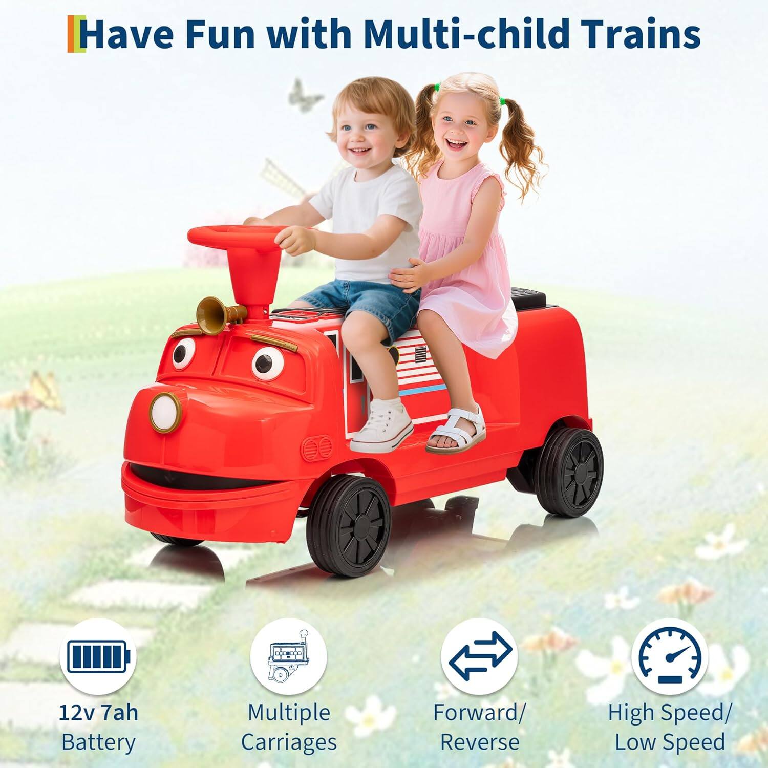 GARVEE 12V Licensed CHUGGINGTON 2 Seater Kids Ride On Train, Trackless ...