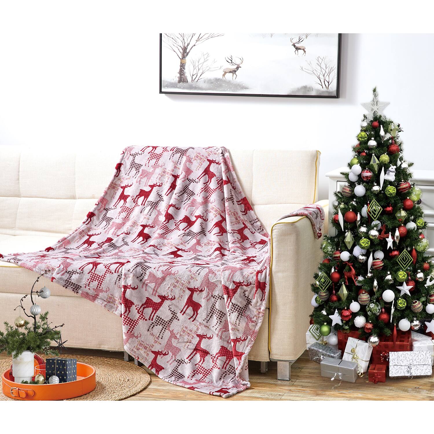 Noble House Plazatex Reindeer Plush Decorative All Season Throw Blanket ...