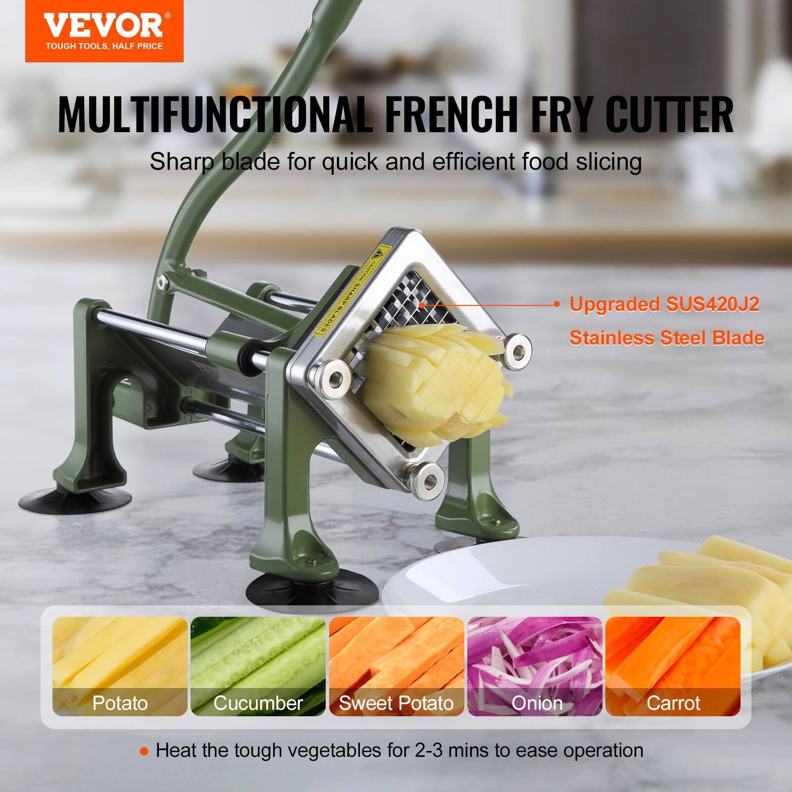 VEVOR French Fry Cutter, Potato Slicer with 1/2 Inch and 3/8 Inch ...