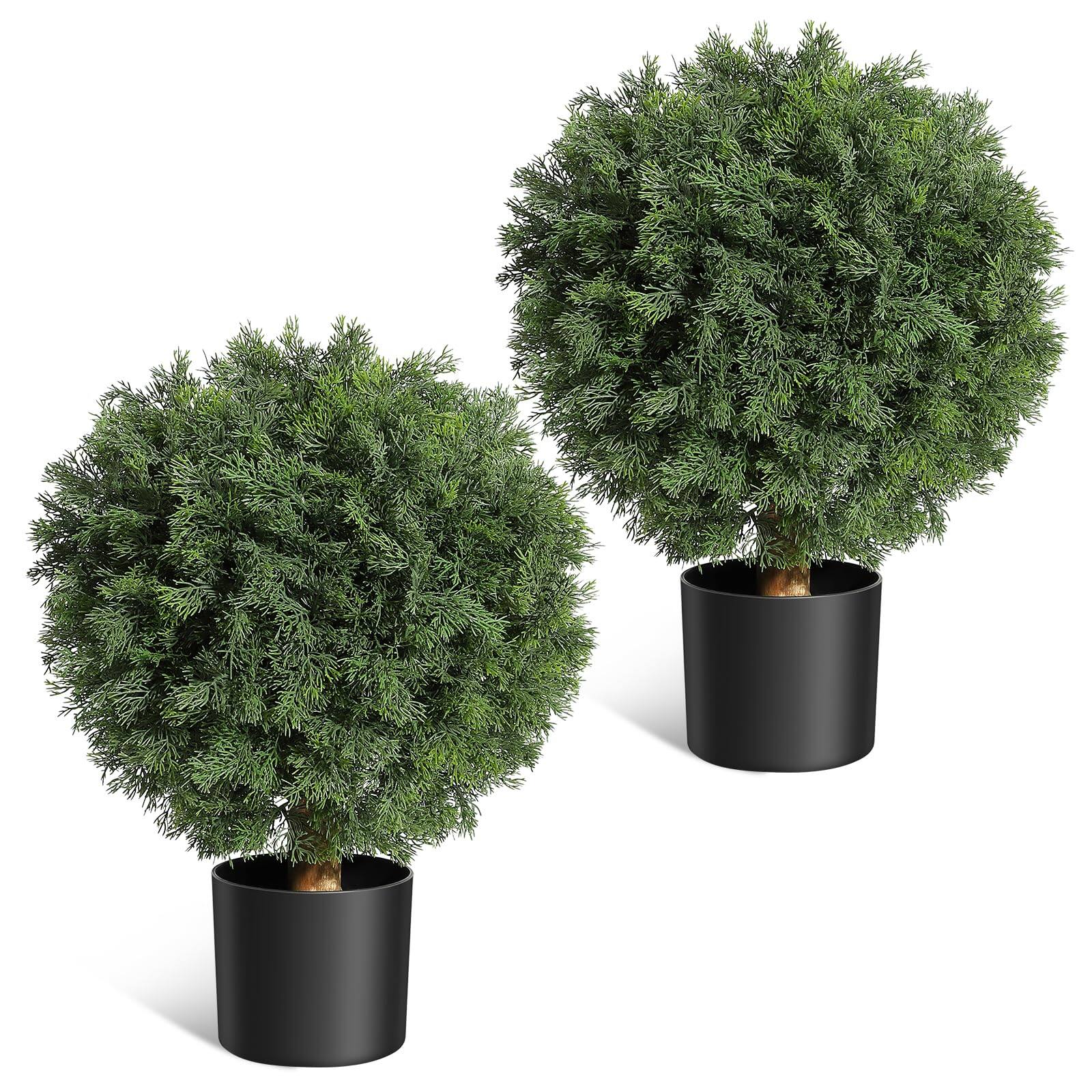Homhougo 24'' Artificial Cedar Topiary Ball Trees with Potted, Fake ...