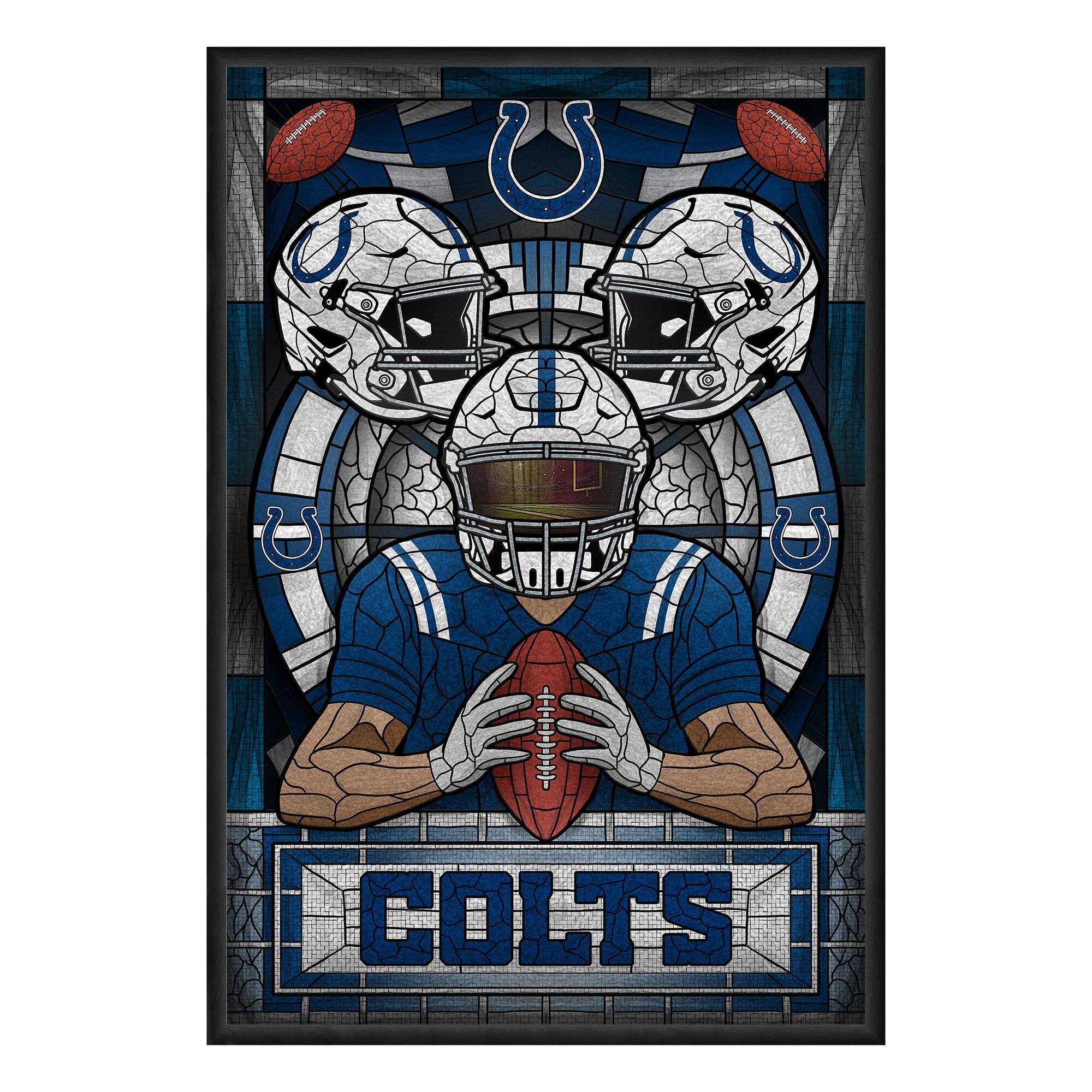 Sporticulture Indianapolis Colts Framed Stained Glass Art Print Blue ...