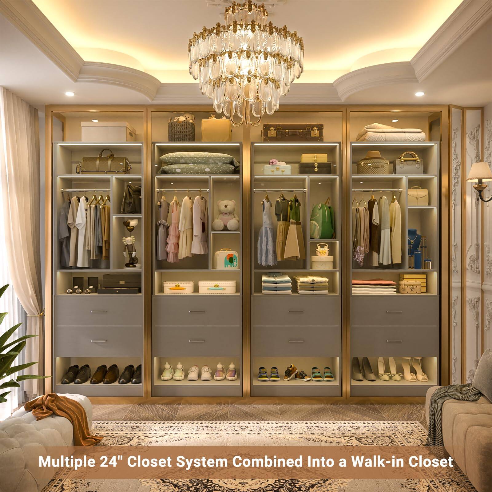 Aheaplus Freestanding 24" Closet System with 2 Wood Drawers, 6 Shelves ...