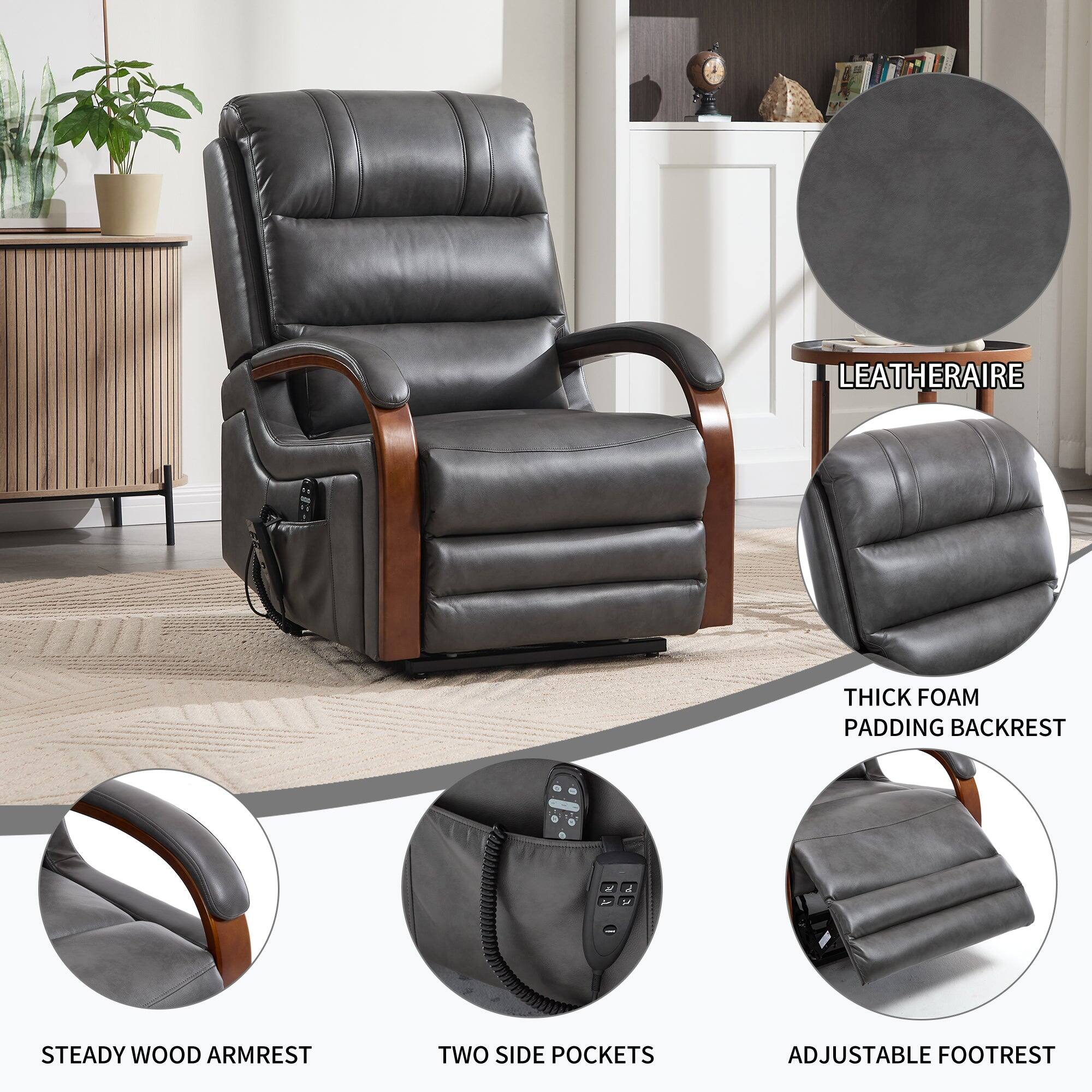 Boyel Living Dark Leatheraire Dual Motor Power Lift Recliner, Heat ...